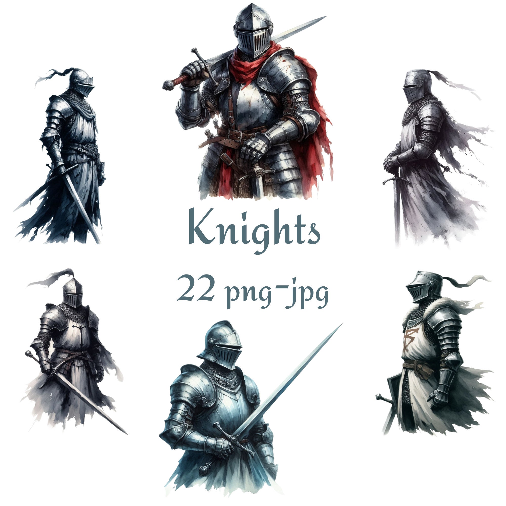 22 Knights Clipart, Medieval Knight Clipart, Watercolor Knights High ...