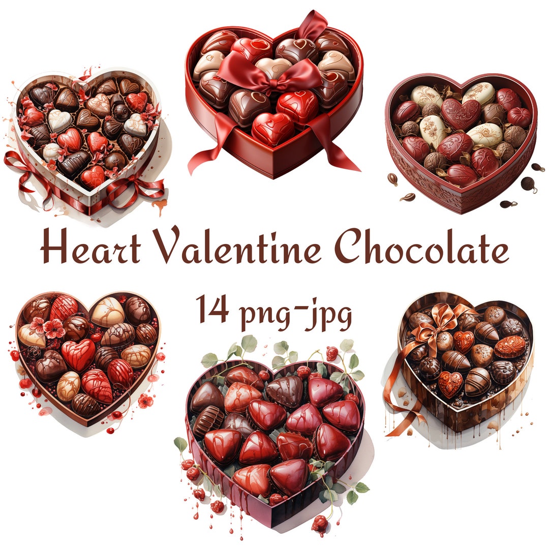 14 Heart Valentine Chocolate Clipart, Heart Shaped Box of Chocolates ...