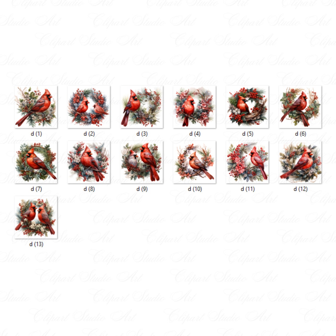 13 Red Cardinal Wreath Clipart, Red Cardinal Christmas Clipart ...