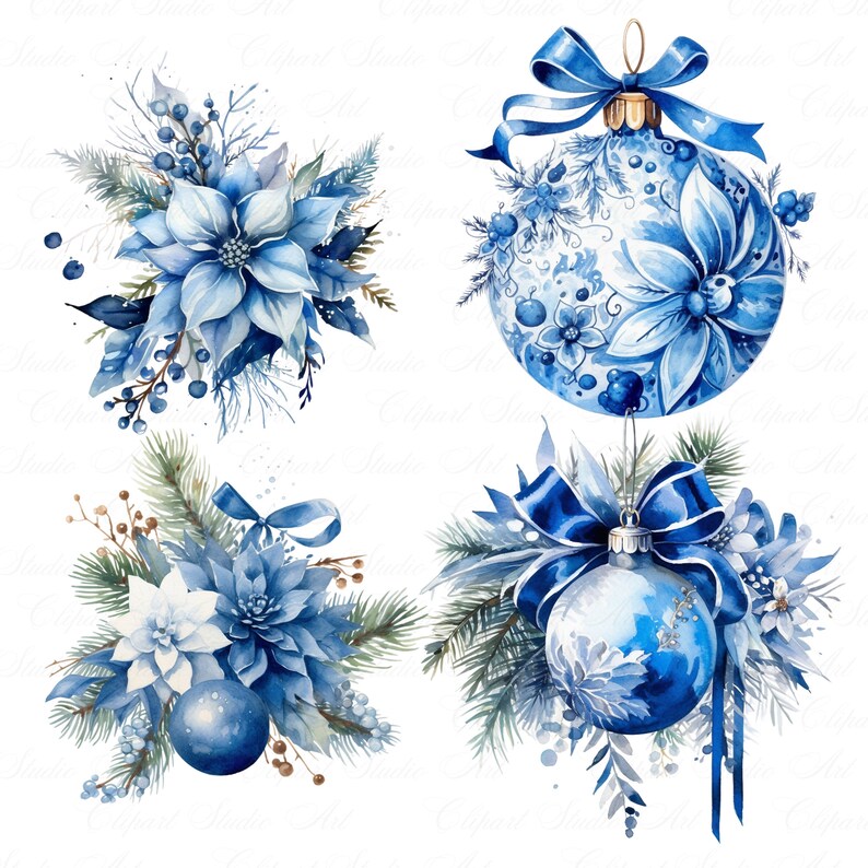 17 Christmas Blue Decoration Clipart, Christmas Blue Flowers Decoration ...