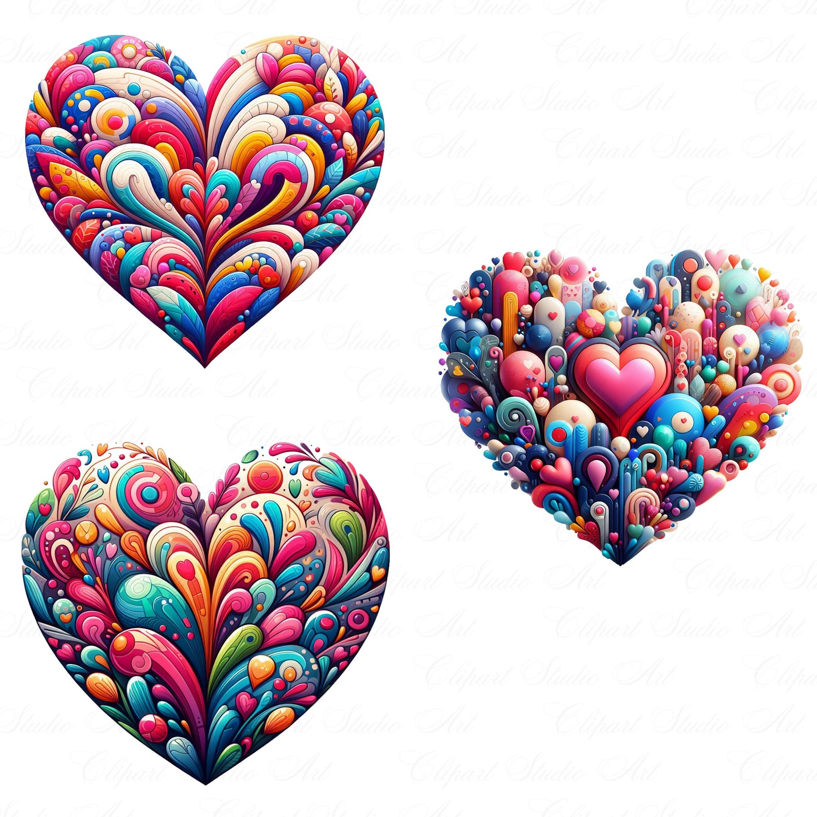 16 Colorful Hearts Clipart, Valentine's Day Cute Colorful Hearts ...