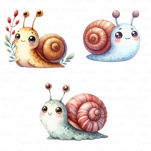 12 Cute Snails Clipart, Watercolor Cute Little Spring Insects Clipart ...
