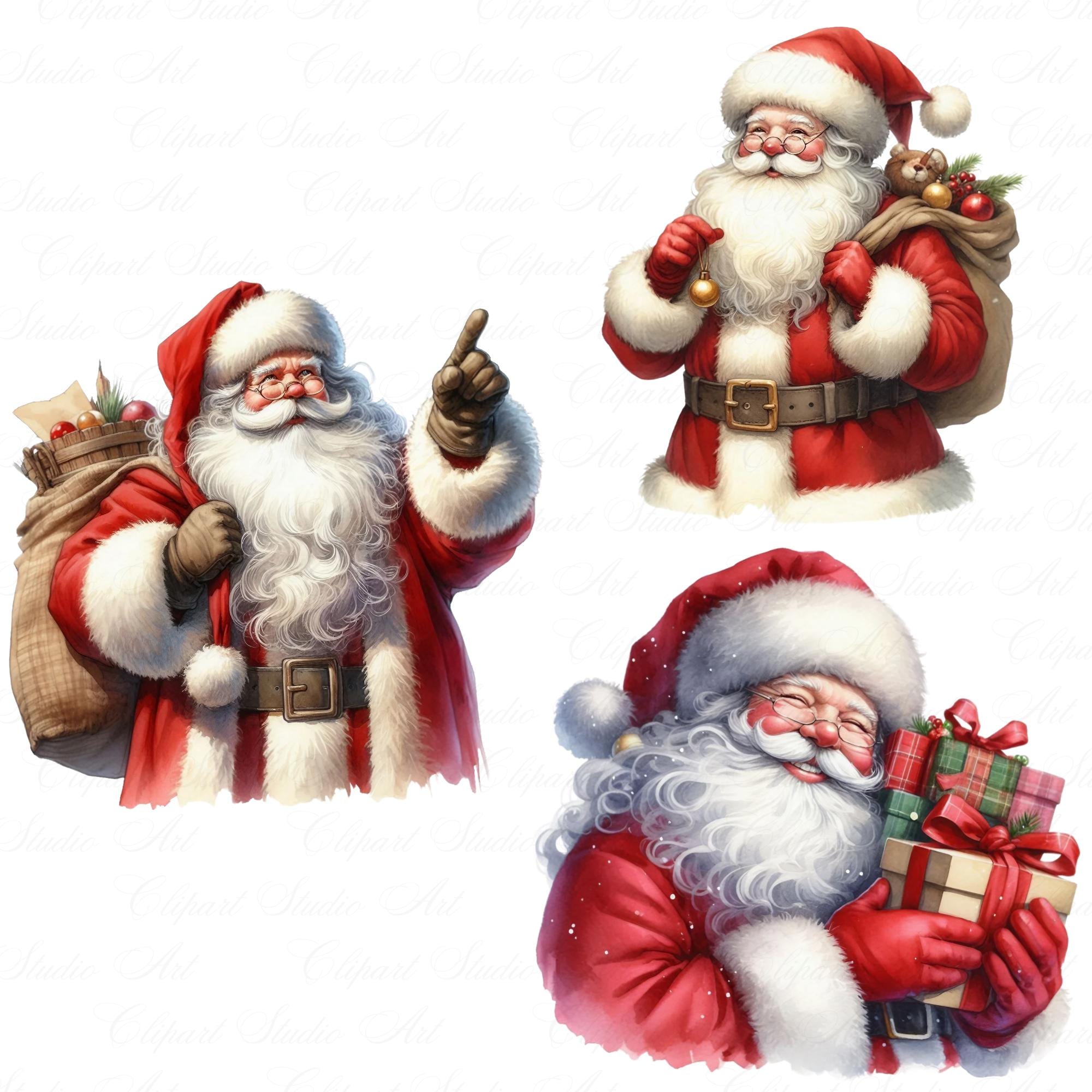 15 Santa Claus Clipart, Christmas Santa Claus Clipart, Watercolor Santa ...