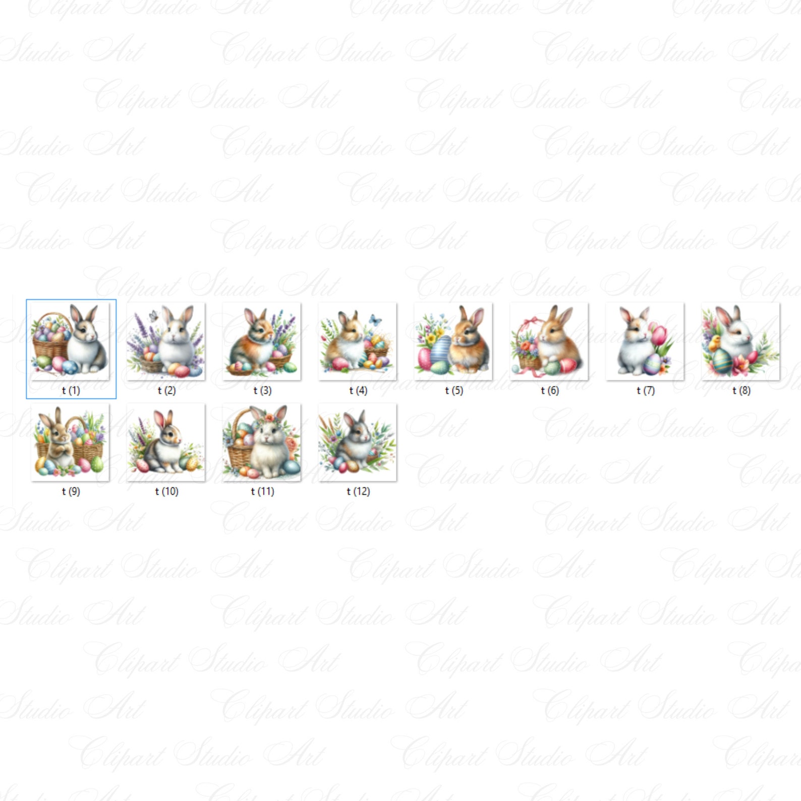 12 Easter Bunny Clipart, Flower Bunnies Clipart, Easter Egg and Easter ...
