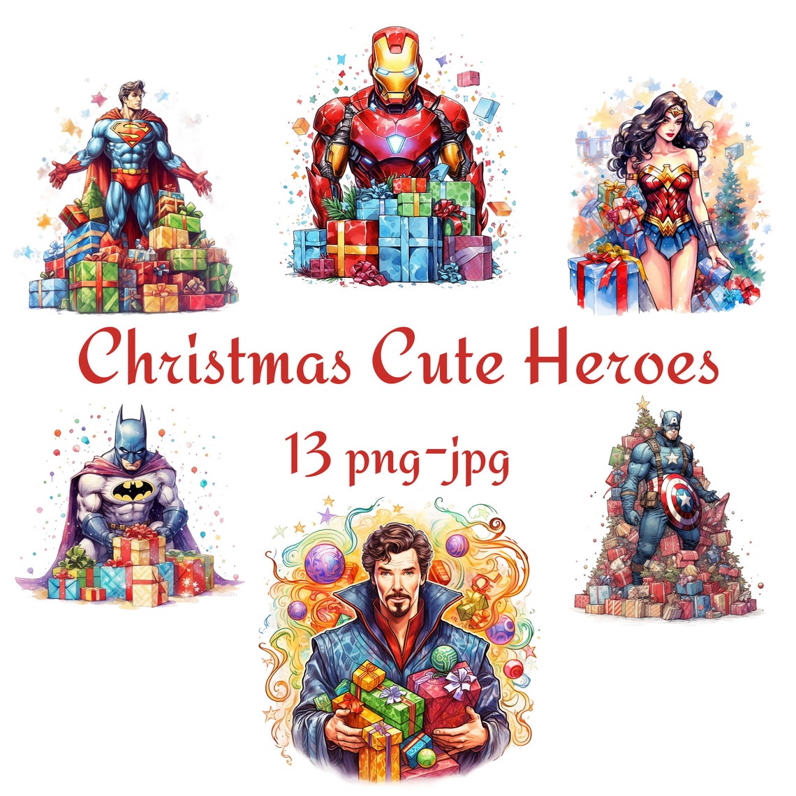 13 Christmas Superheroes Avengers Clipart, Christmas Superhero Clipart ...