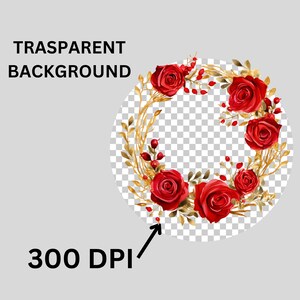 20 Red Rose Wreath With Gold Glitter Clipart, Wedding Bridal Shower Red ...