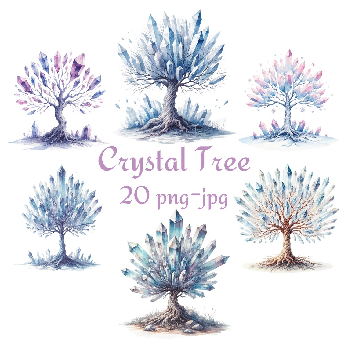 20 Crystal Tree Clipart, High Quality Crystal Tree Clipart, Watercolor ...