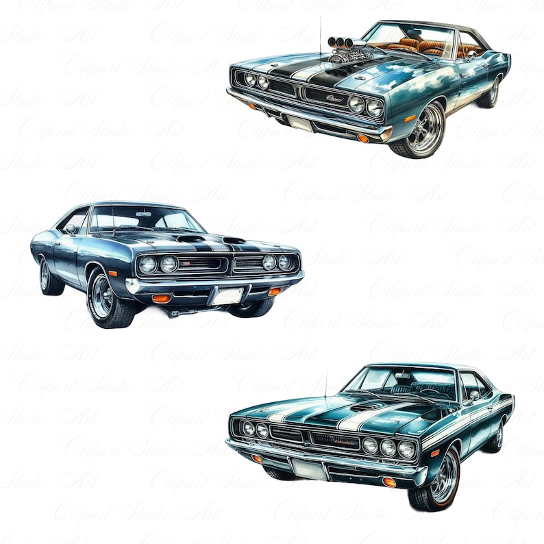 20 Muscle Classic American Car Clipart, Wedding Bridal Shower Muscle ...