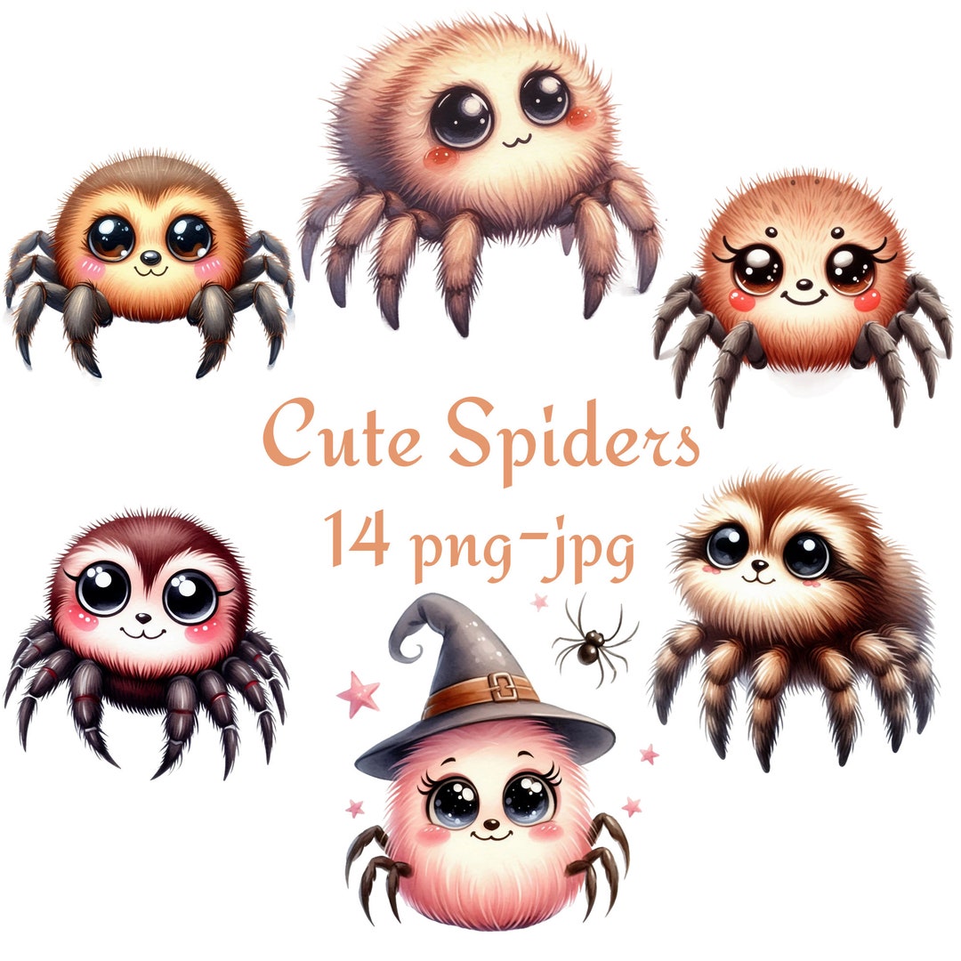 14 Cute Spiders Clipart, Watercolor Cute Little Spring Insects Clipart ...