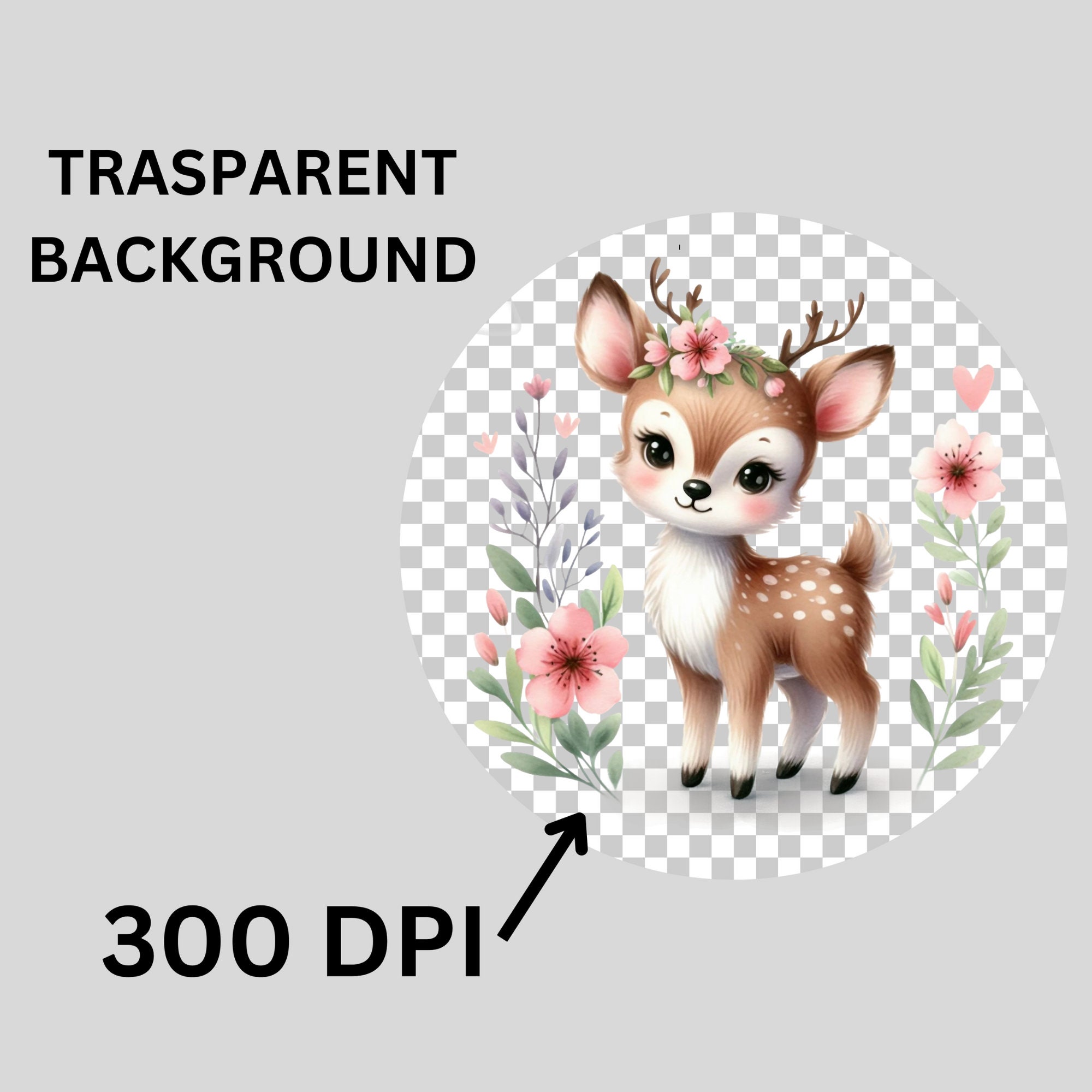 Cute Deer With Spring Flowers Clipart, Watercolor Floral Deer Clipart ...