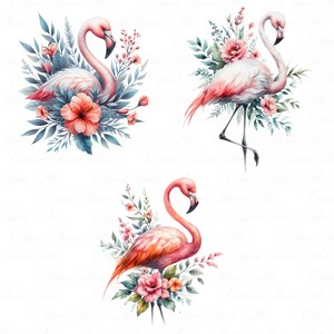 20 Flamingo With Flowers Clipart, Tropical Flamingo Clipart, Watercolor ...