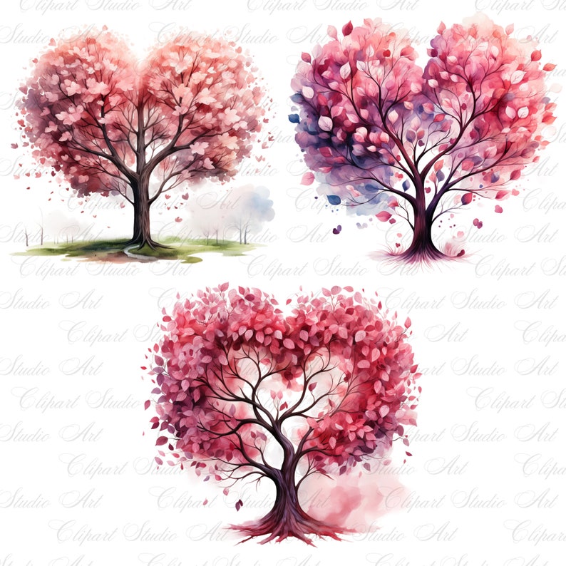 Pink Tree Heart Leaves Clipart, Heart Leaf Tree Autumn Clipart ...