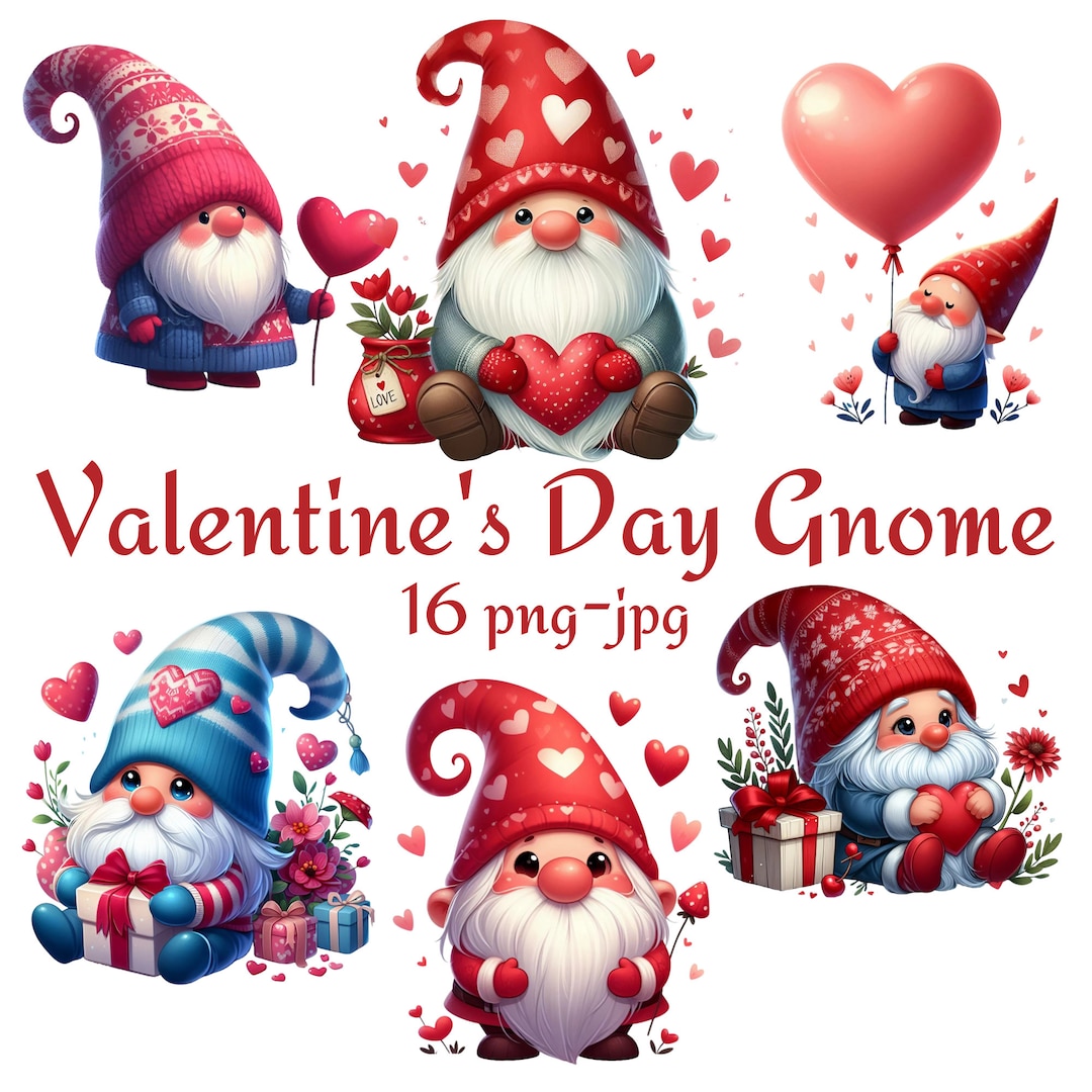 16 Valentine's Day Gnome Clipart, Valentine's Day Heart Clipart ...