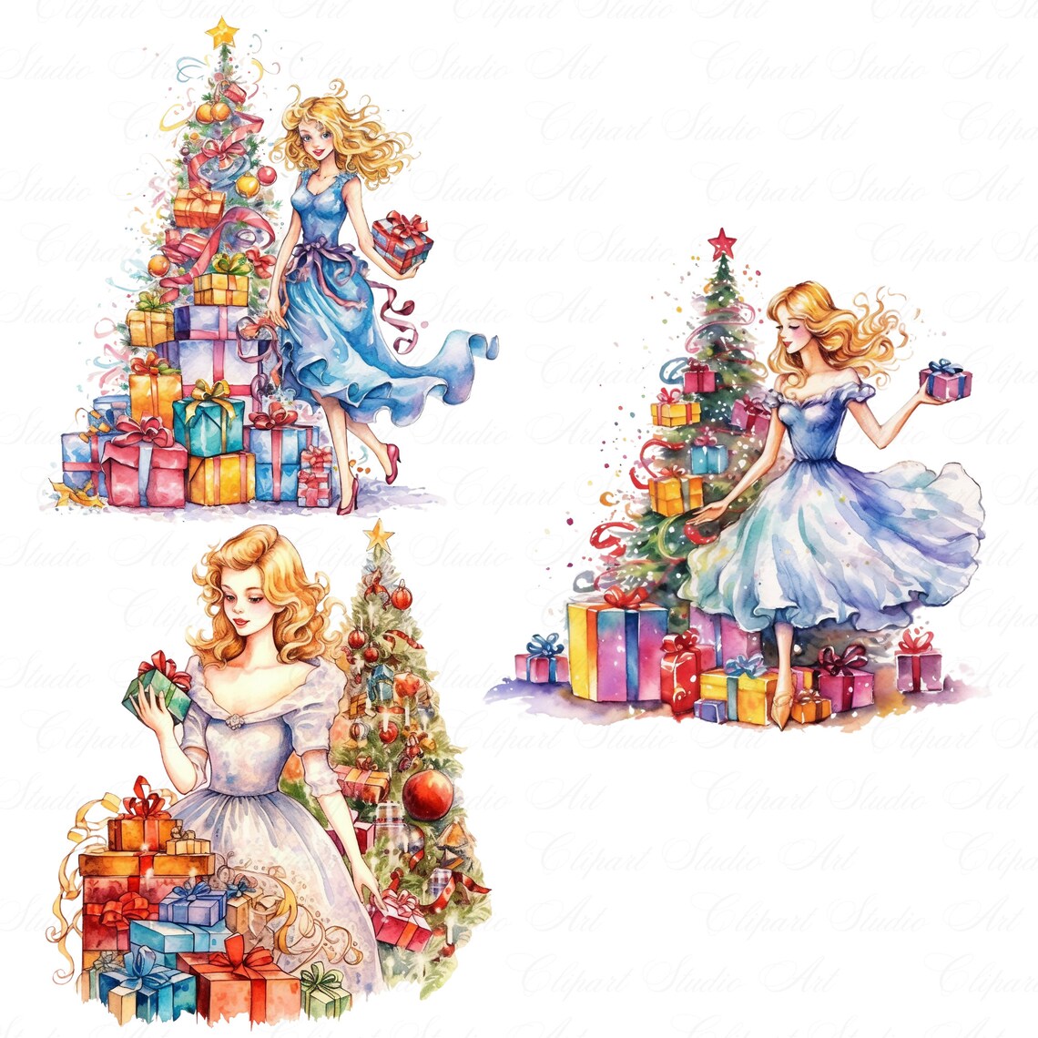 12 Cinderella Clipart, Christmas Fairy Tale Princess Clipart ...