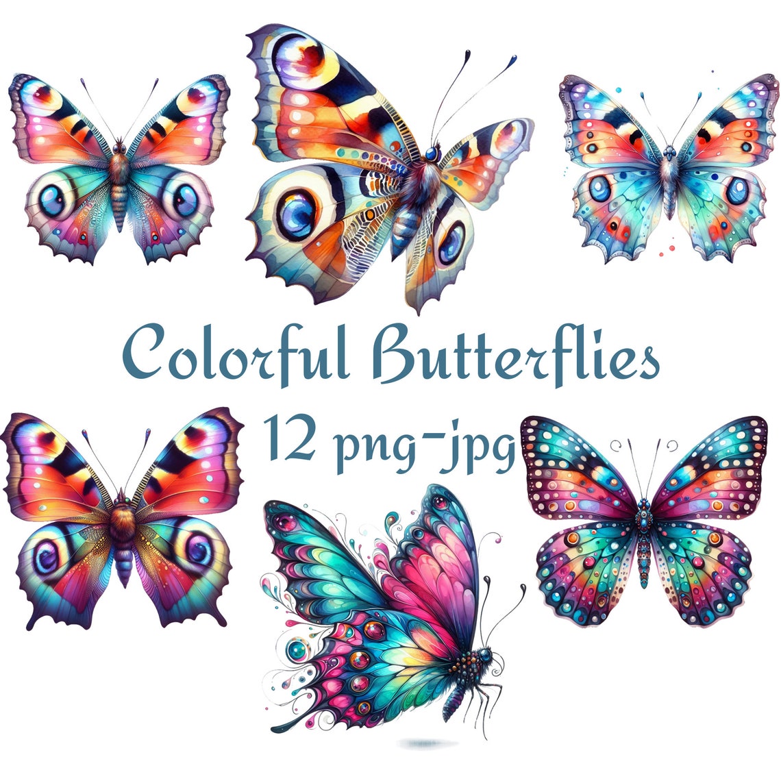 12 Colorful Butterflies Clipart, Butterfly Illustrations Clipart ...