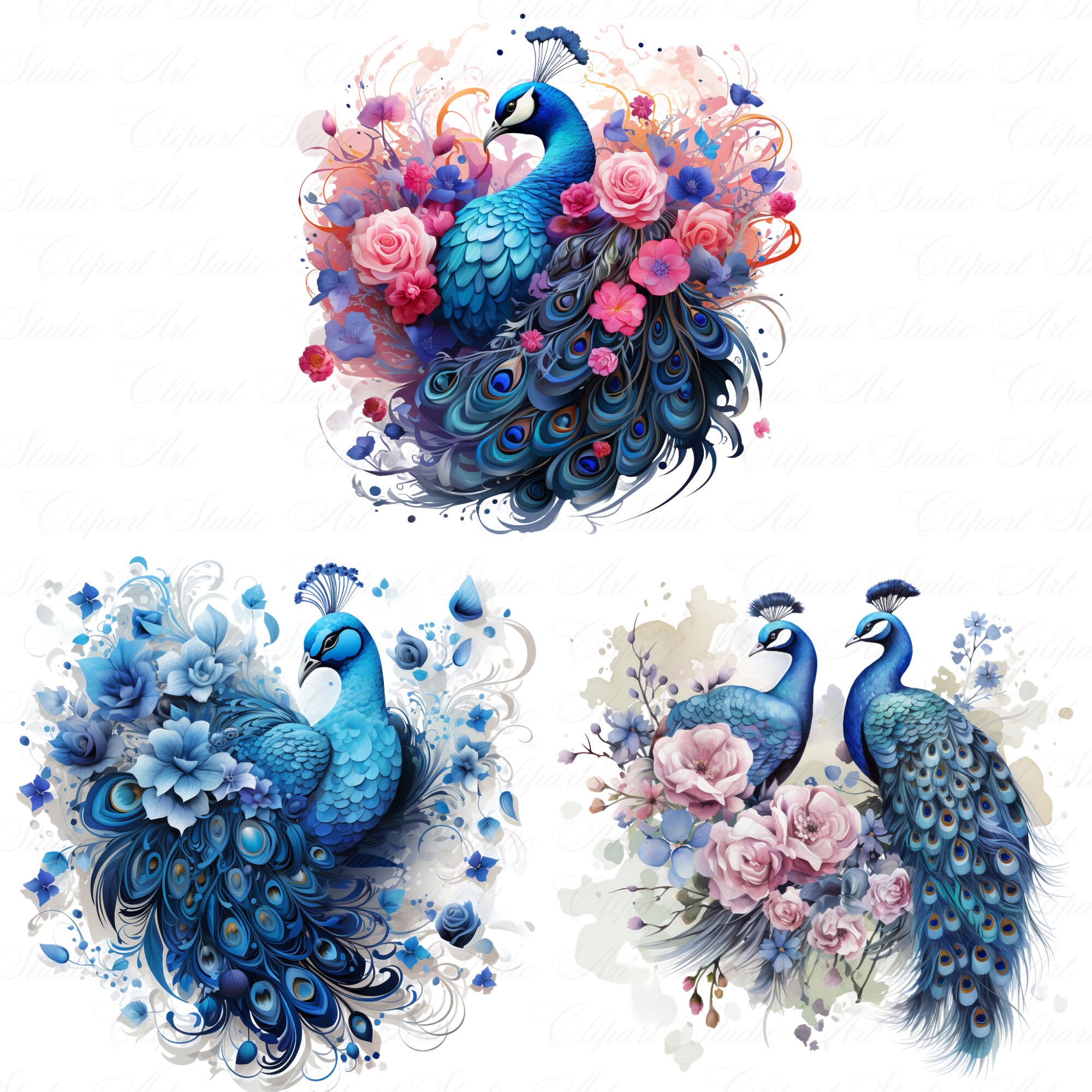 18 Flowering Peacock Clipart, Valentine's Day Flower Peacock Clipart ...