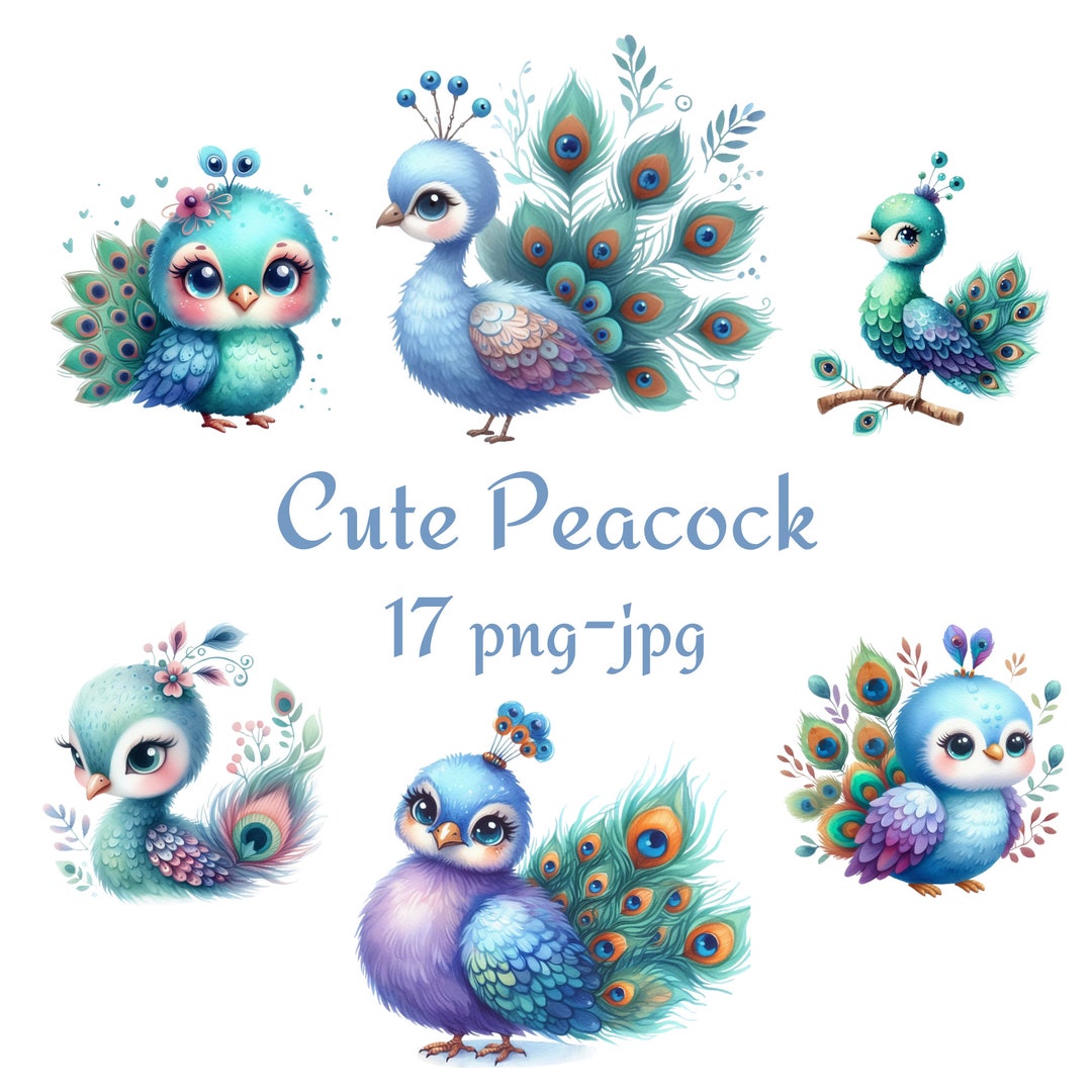 17 Cute Peacock Clipart, Watercolor Cute Peacock Clipart, Watercolor ...