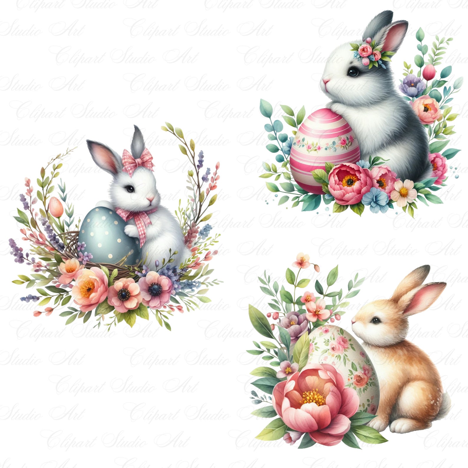 17 Easter Bunny With Flowers, Easter Egg and Easter Bunny Clipart ...