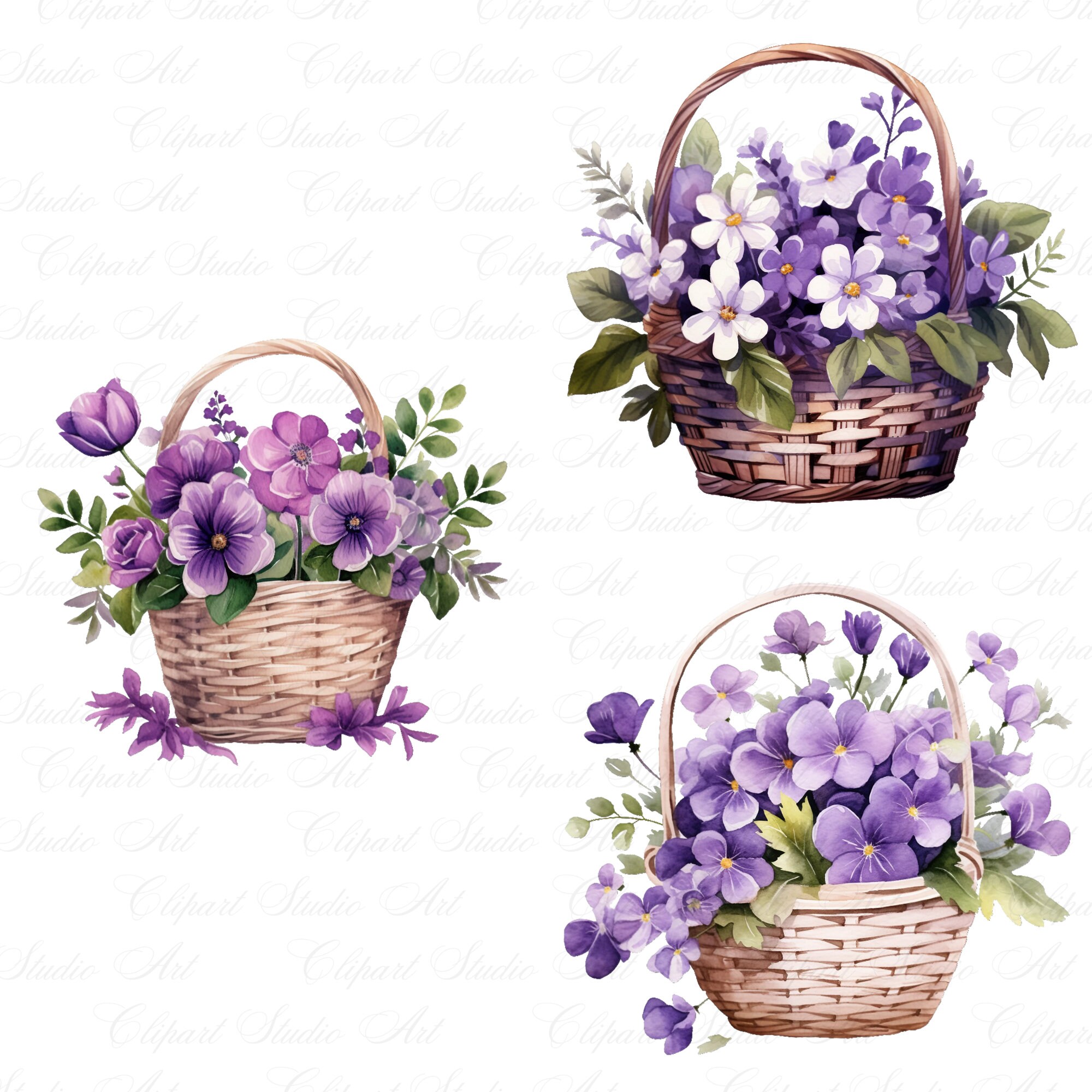 19 Violet Flower Basket Clipart, Wedding Bridal Shower Violet Flower ...