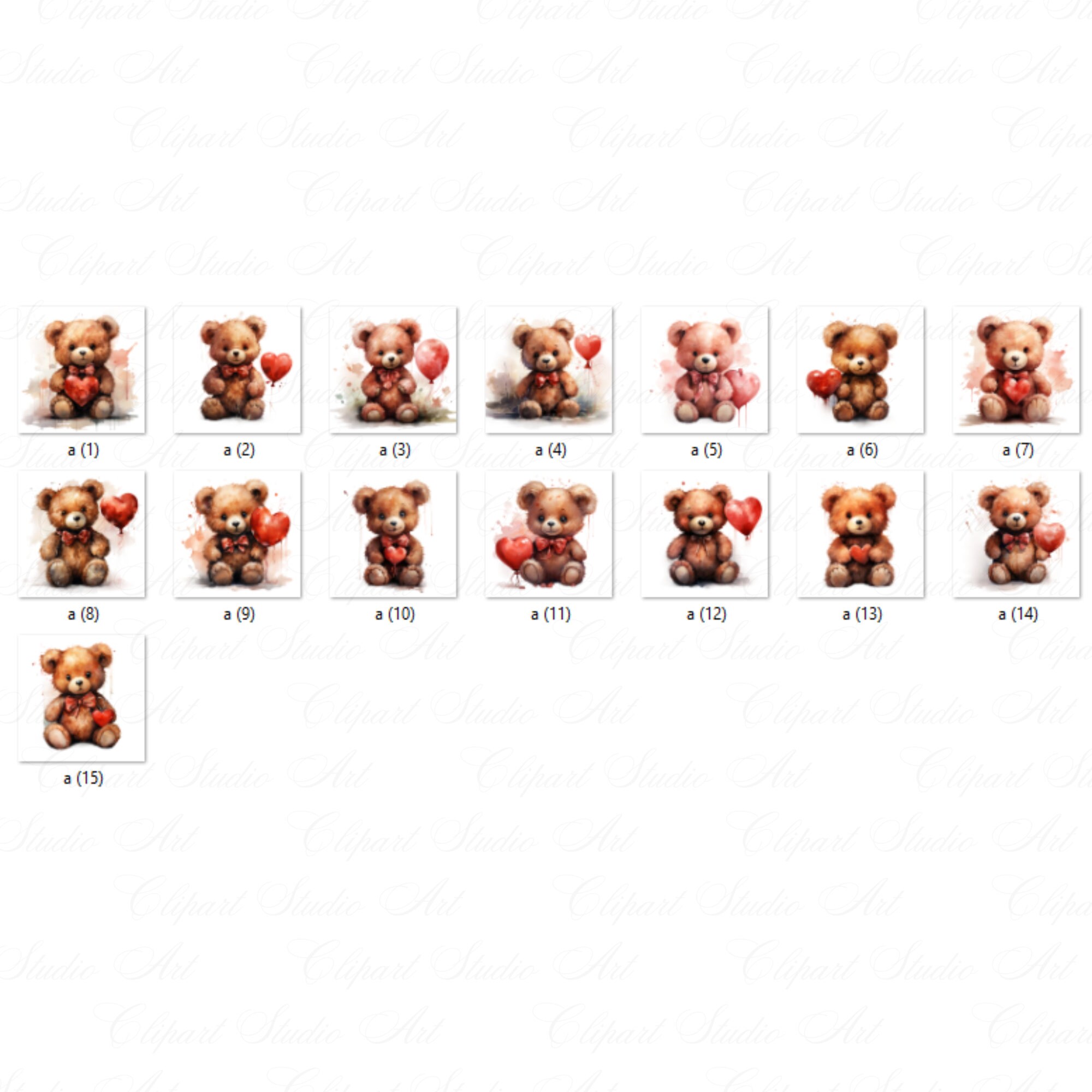 15 Cute Heart Bears Clipart, Valentine Bear Clipart, Watercolor Cute ...