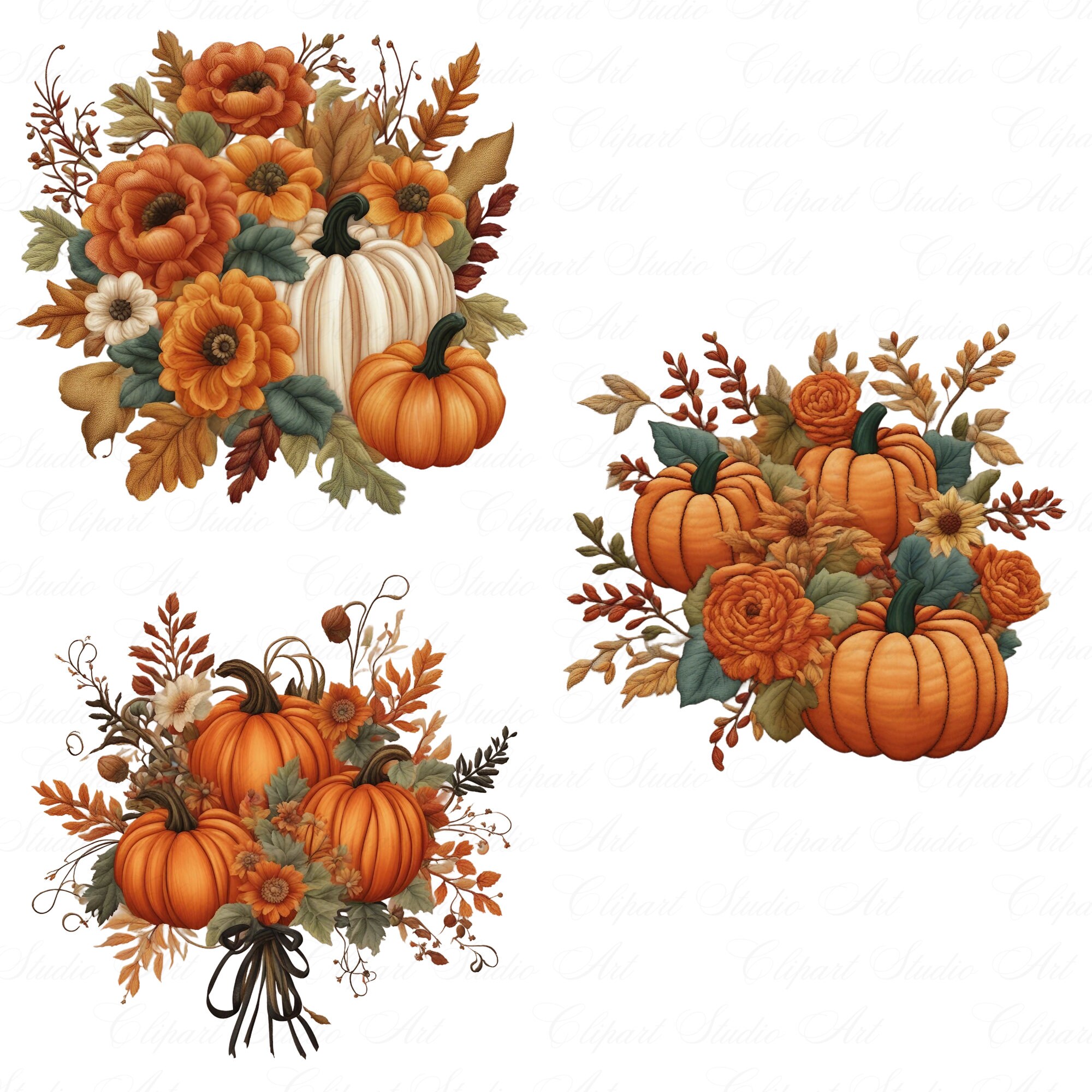 11 Halloween Autumn Garden Pumpkin Clipart, Embroidered Autumn Pumpkin ...
