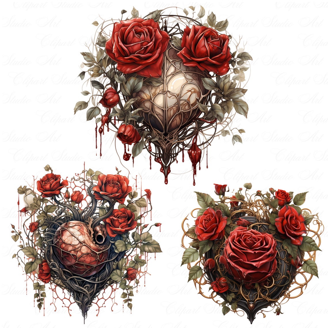 13 Gothic Human Heart Clipart, Anatomical Heart Clipart, Watercolor ...