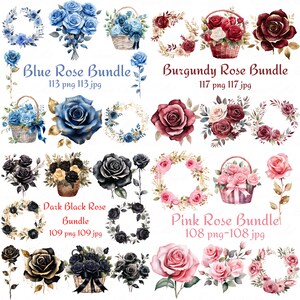 860+ Rose Flower Bundle Clipart, Watercolor Rose Floral Clipart, Rose ...