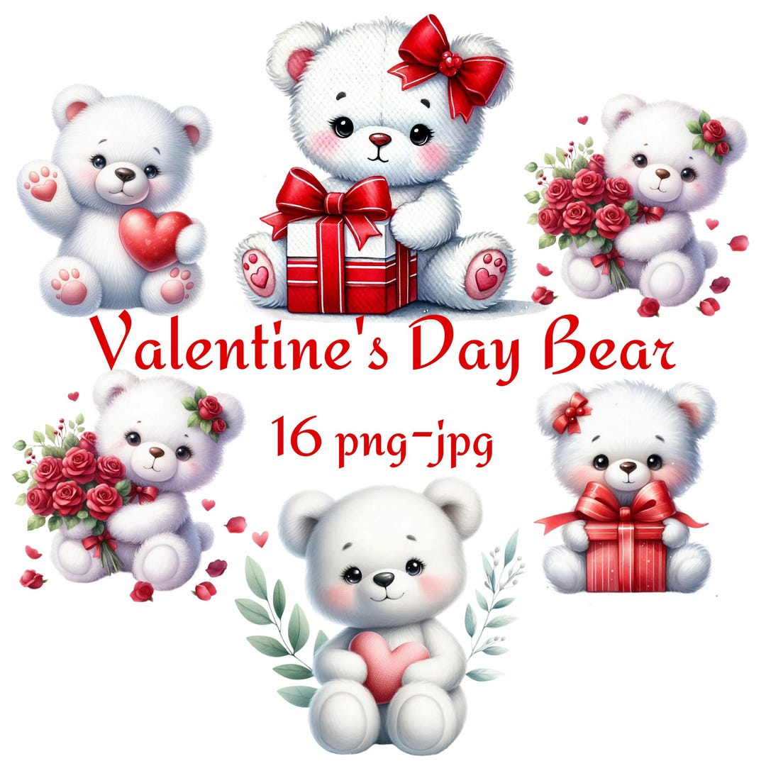 16 Valentine's Day Bear Clipart, Valentine's Day Gift Clipart, ,love ...