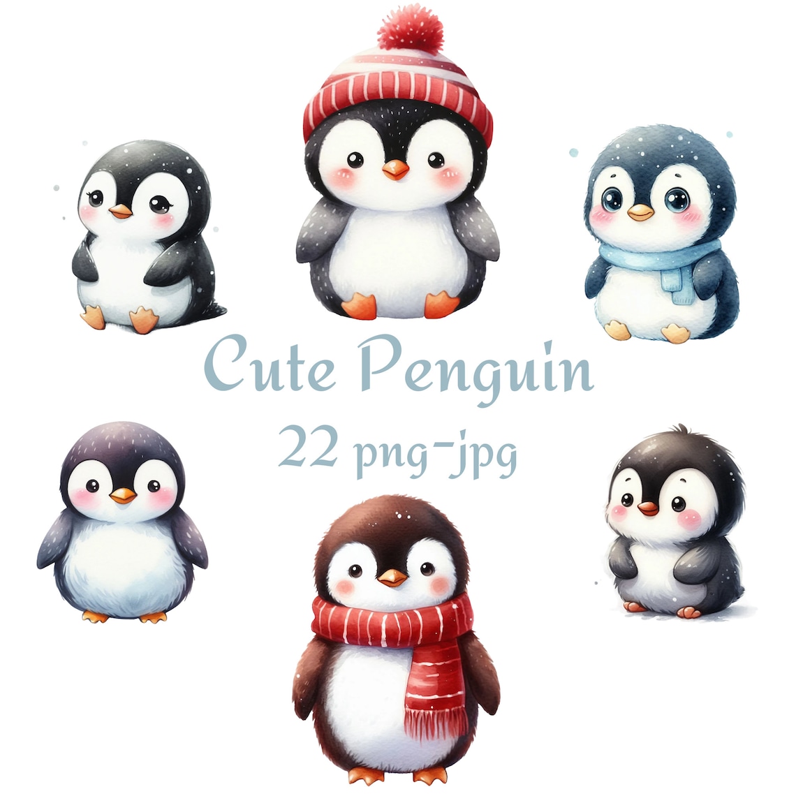 22 Cute Penguin Clipart, Winter Cute Penguin Clipart, Watercolor Cute ...