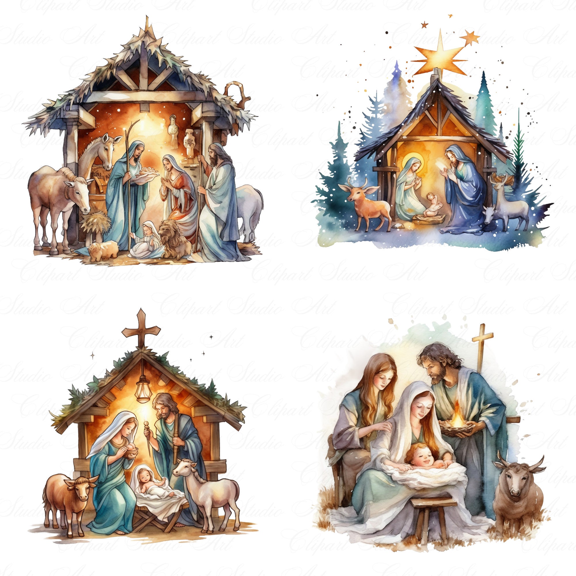 15 Nativity Scene Clipart Watercolor Bundle, Christmas Religious ...