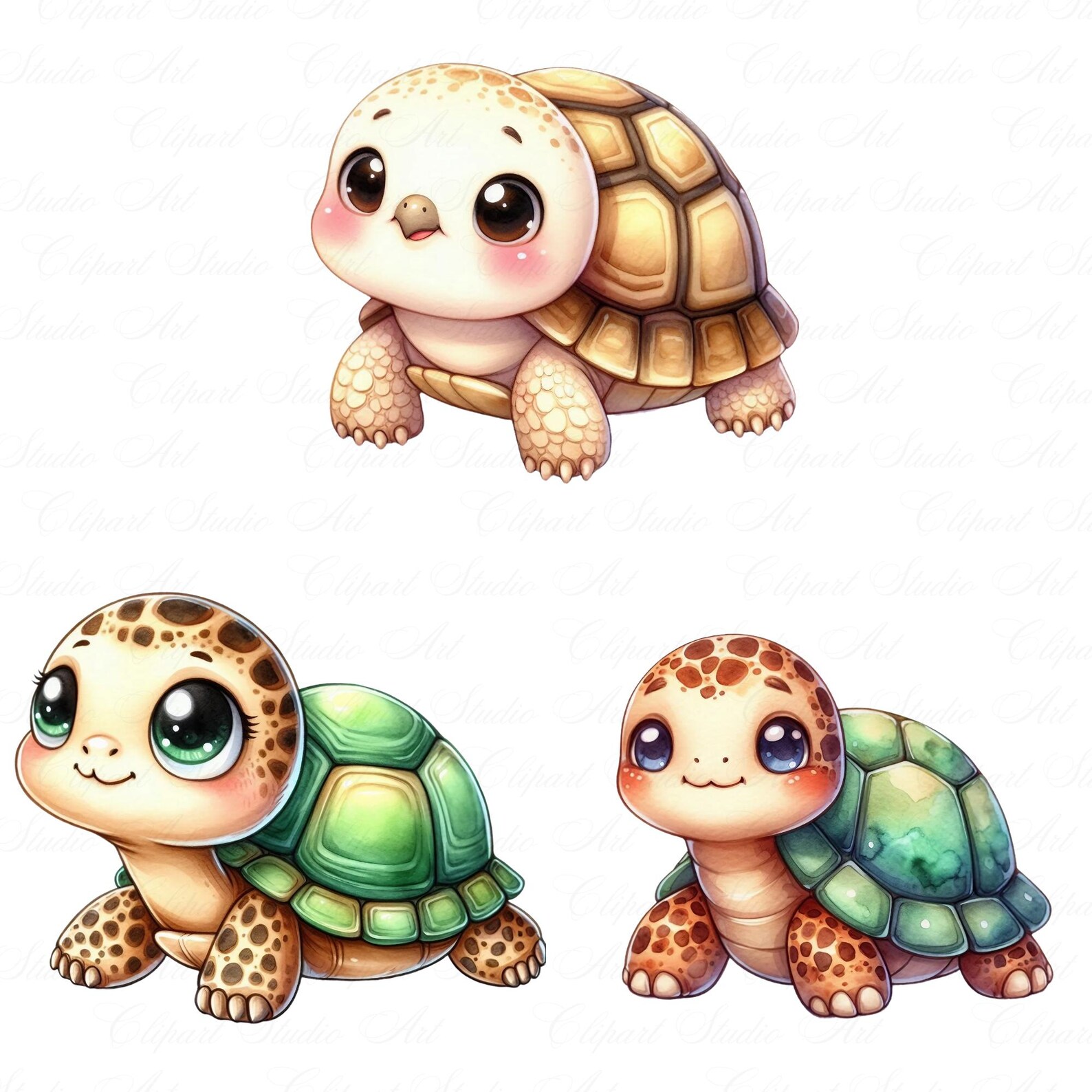 18 Cute Turtles Clipart, Baby Turtle Clipart, Watercolor Cute Turtles ...