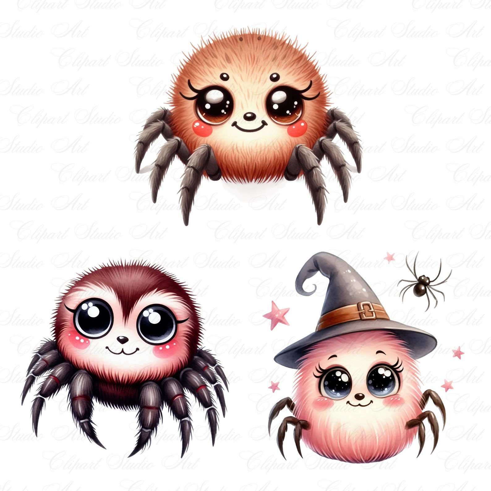 14 Cute Spiders Clipart, Watercolor Cute Little Spring Insects Clipart ...