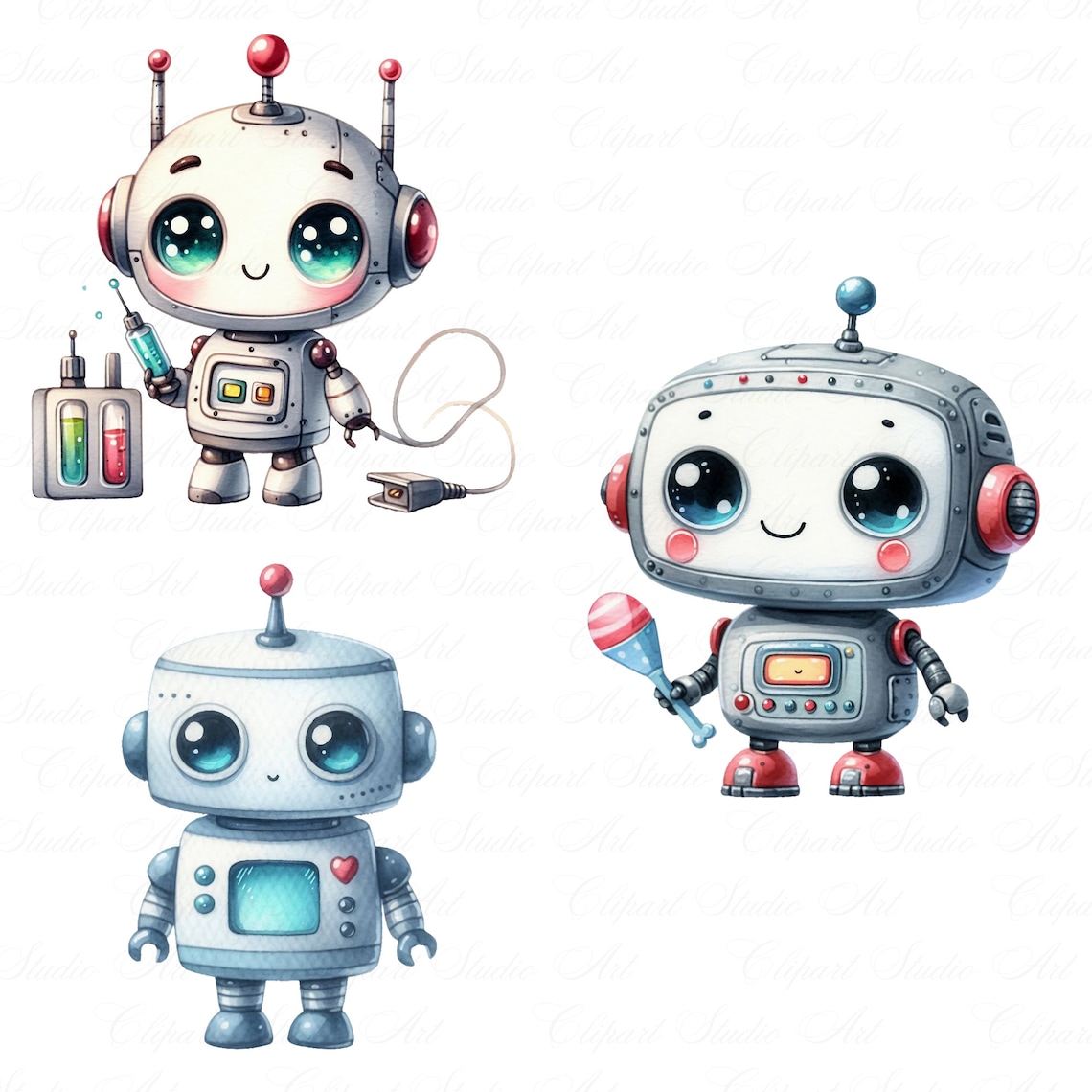 18 Cute Robots Clipart, Cute Robots Transparent Background, Watercolor ...