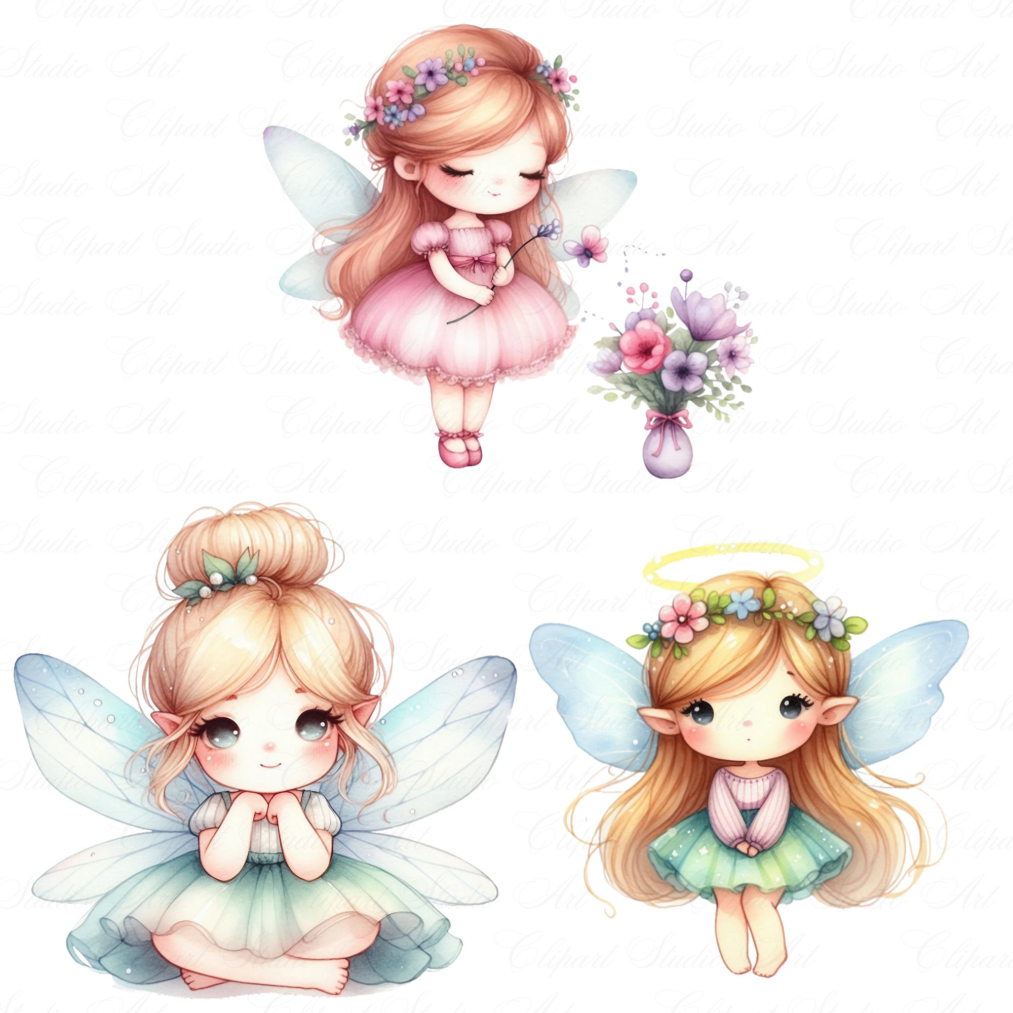 18 Cute Fairy Clipart, Cute Magical Fairies Clipart, Watercolor Cute ...