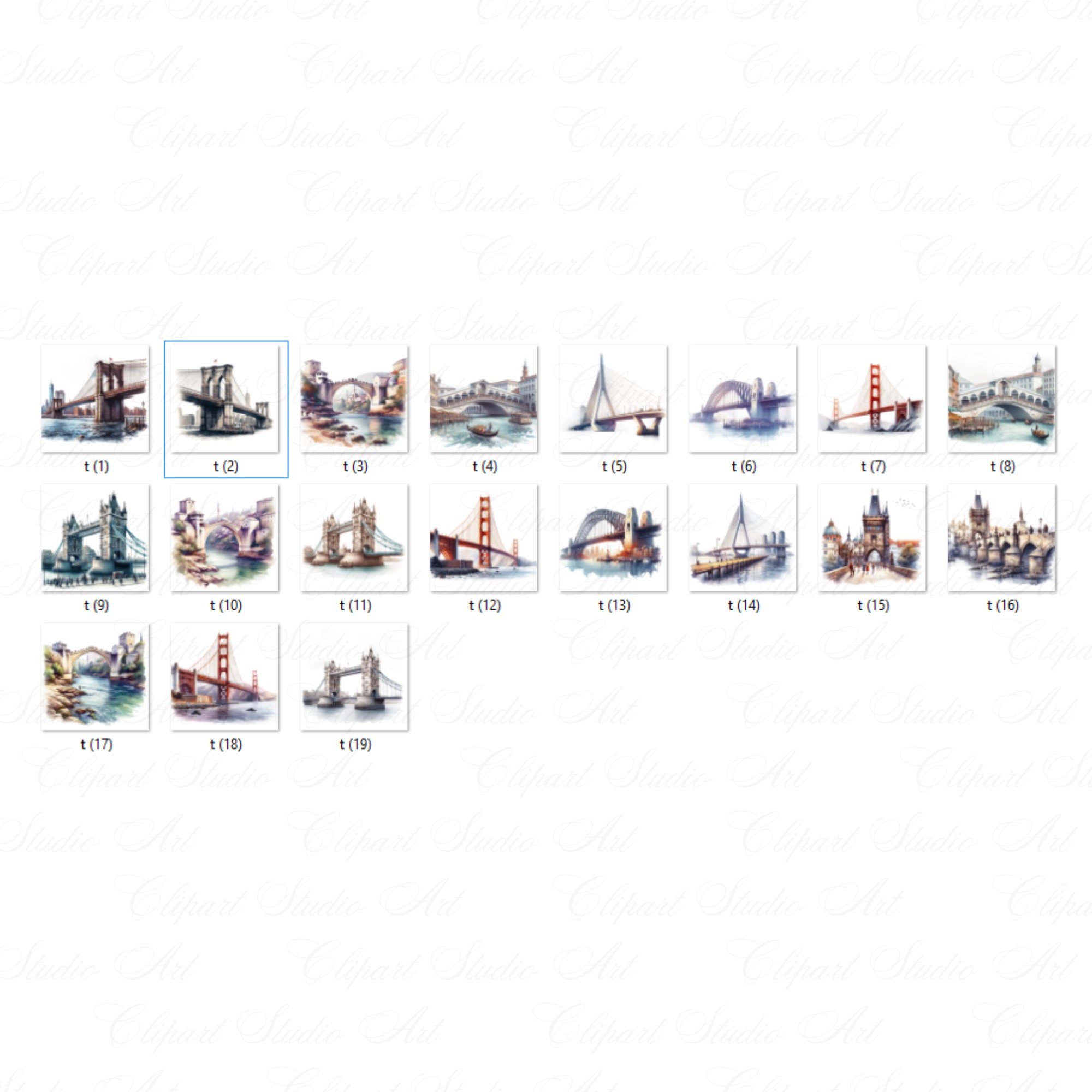 19 Iconic Bridges Clipart, Icons of Cities Clipart, Watercolor Iconic ...
