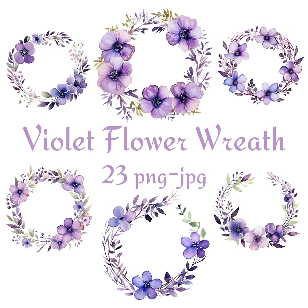 23 Violet Flower Wreath Clipart, Wedding Bridal Shower Violet Flower ...