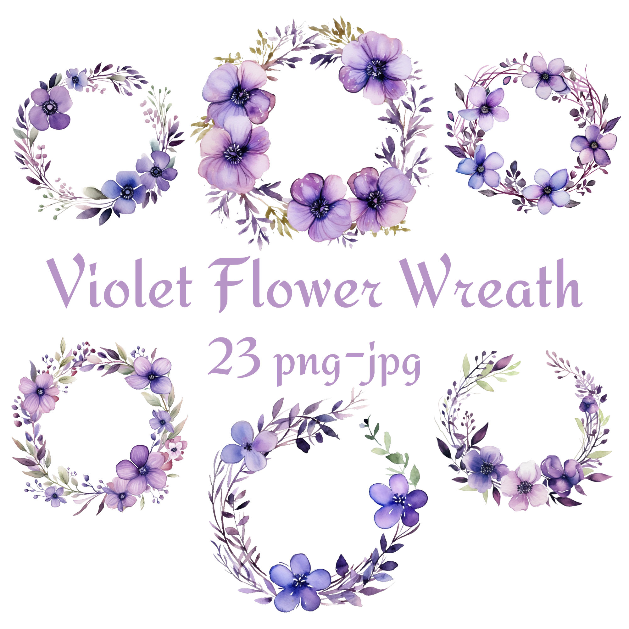 23 Violet Flower Wreath Clipart, Wedding Bridal Shower Violet Flower ...
