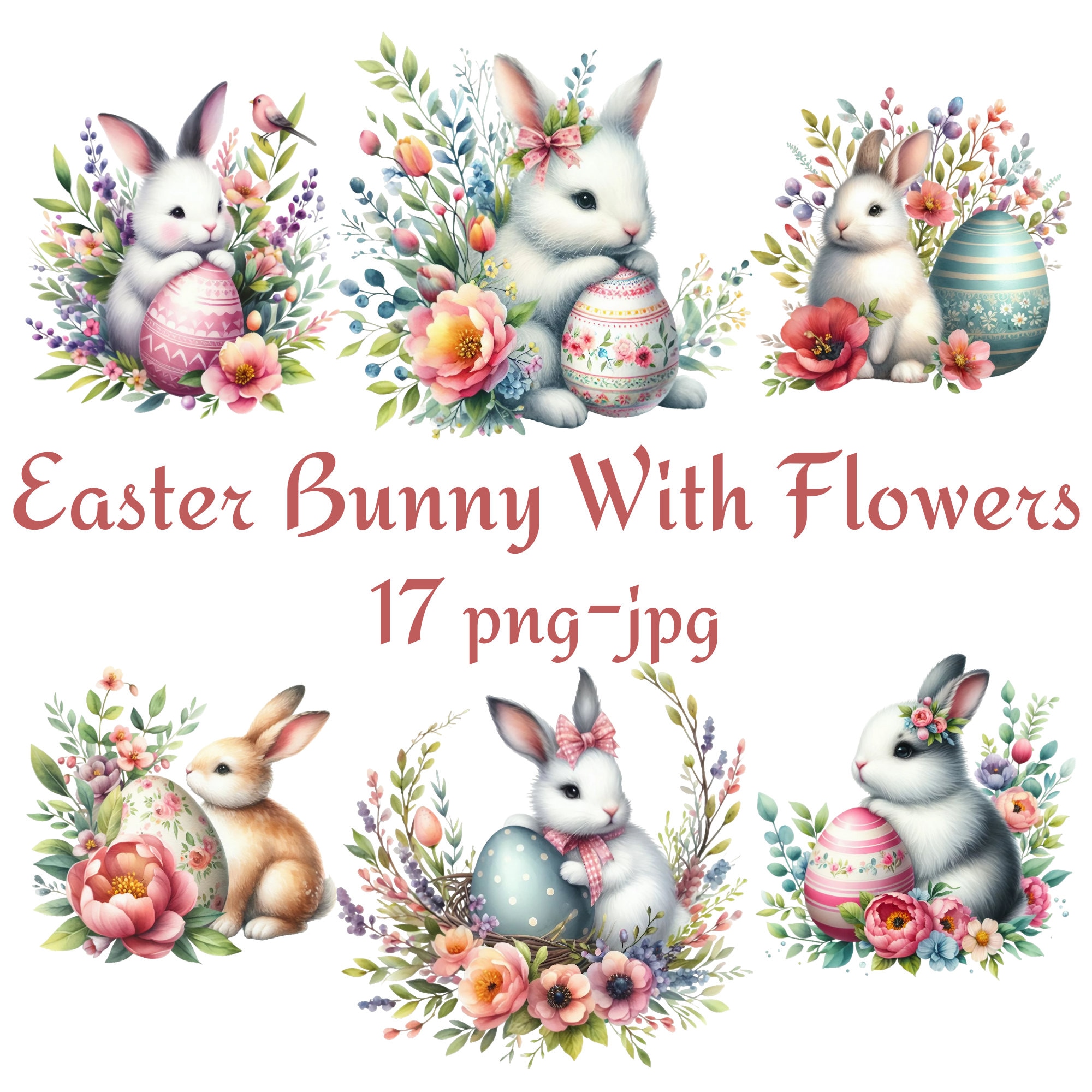 17 Easter Bunny With Flowers, Easter Egg and Easter Bunny Clipart ...