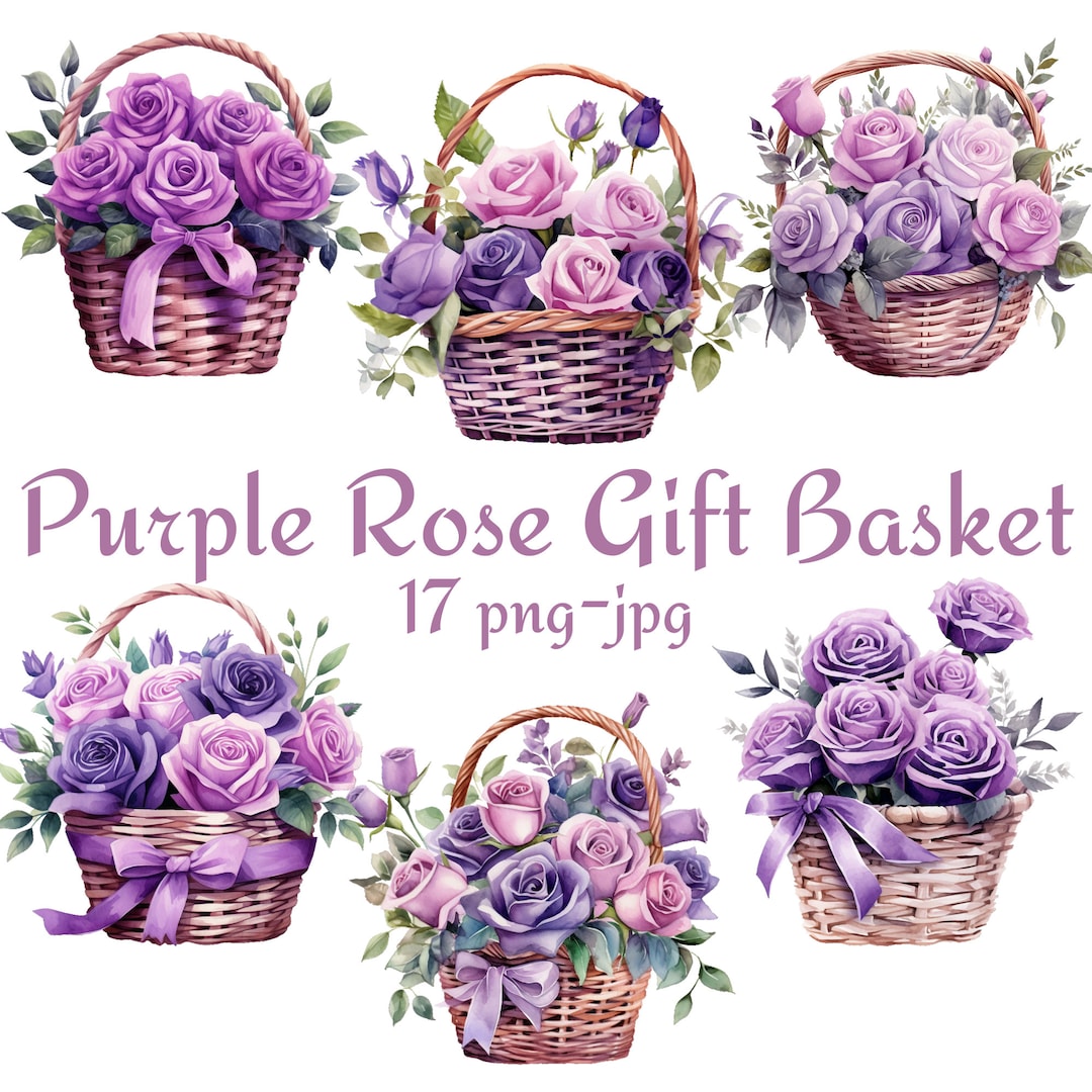 17 Purple Rose Gift Basket Clipart, Wedding Bridal Shower Purple Rose ...