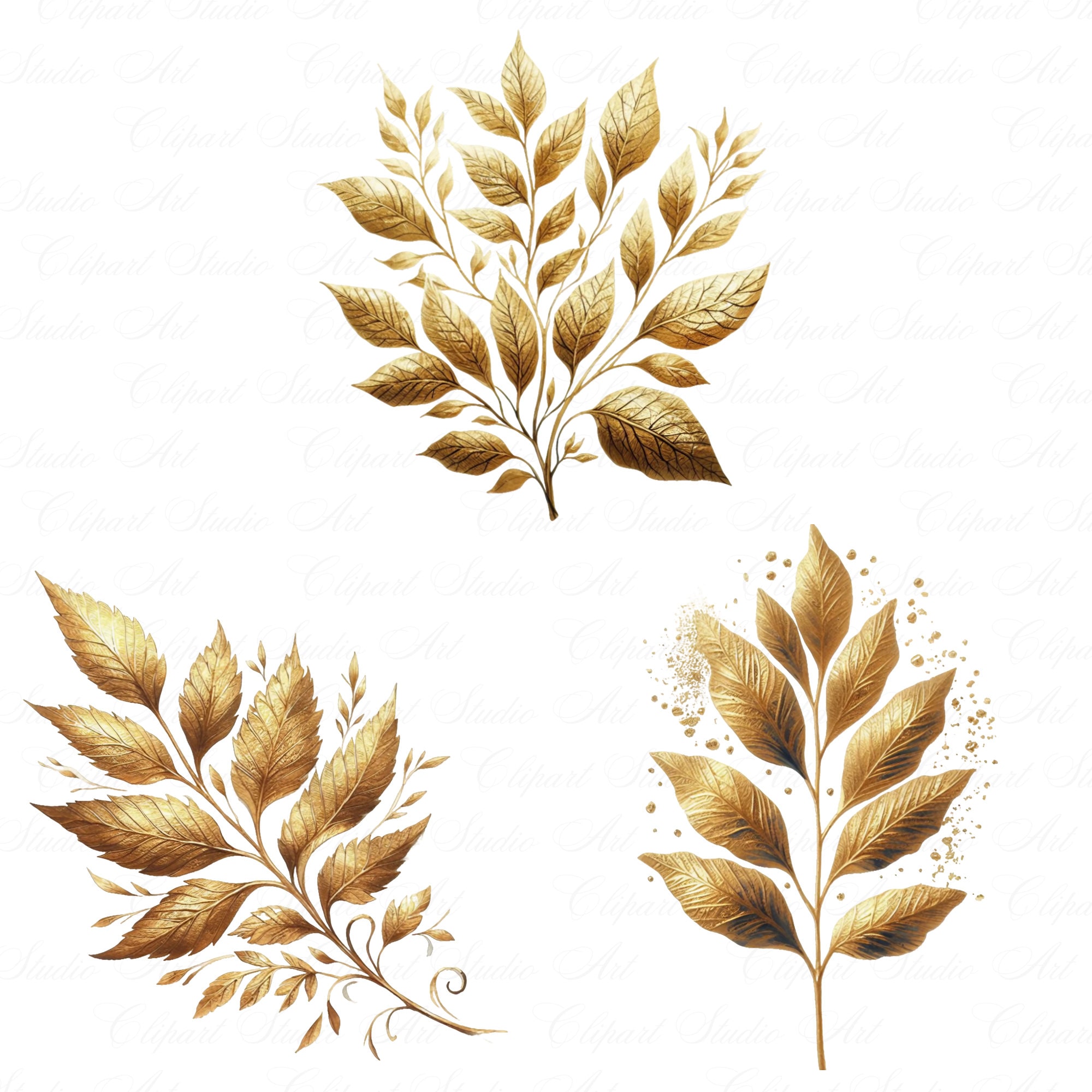 25 Gold Leaf Clipart, High Quality Gold Leaf Clipart, Watercolor Gold ...