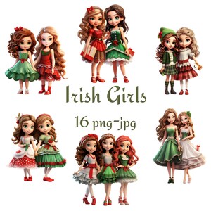 16 Irish Girls Clipart, Watercolor Blonde Brunette Girls Clipart ...