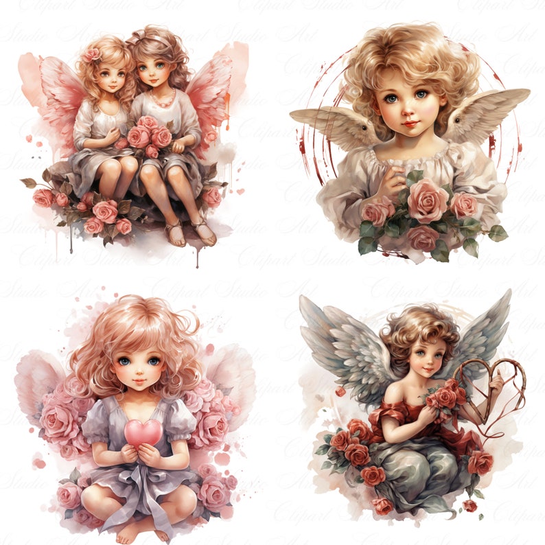 27 Valentine Cupid Clipart, Valentine Day Watercolor Cupid Clipart ...