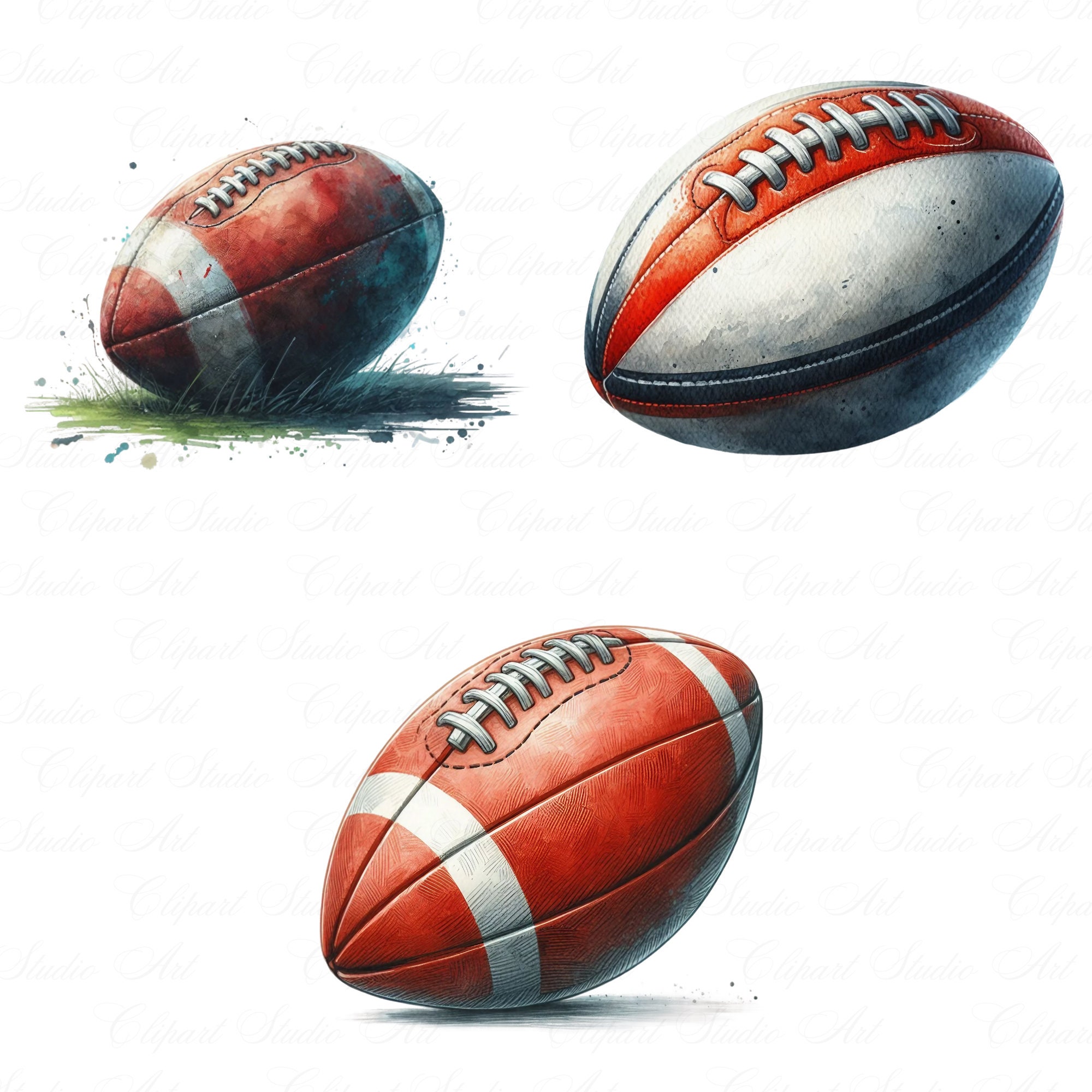 21 Rugby Ball Clipart, Various Rugby Balls Clipart, Watercolor Rugby ...