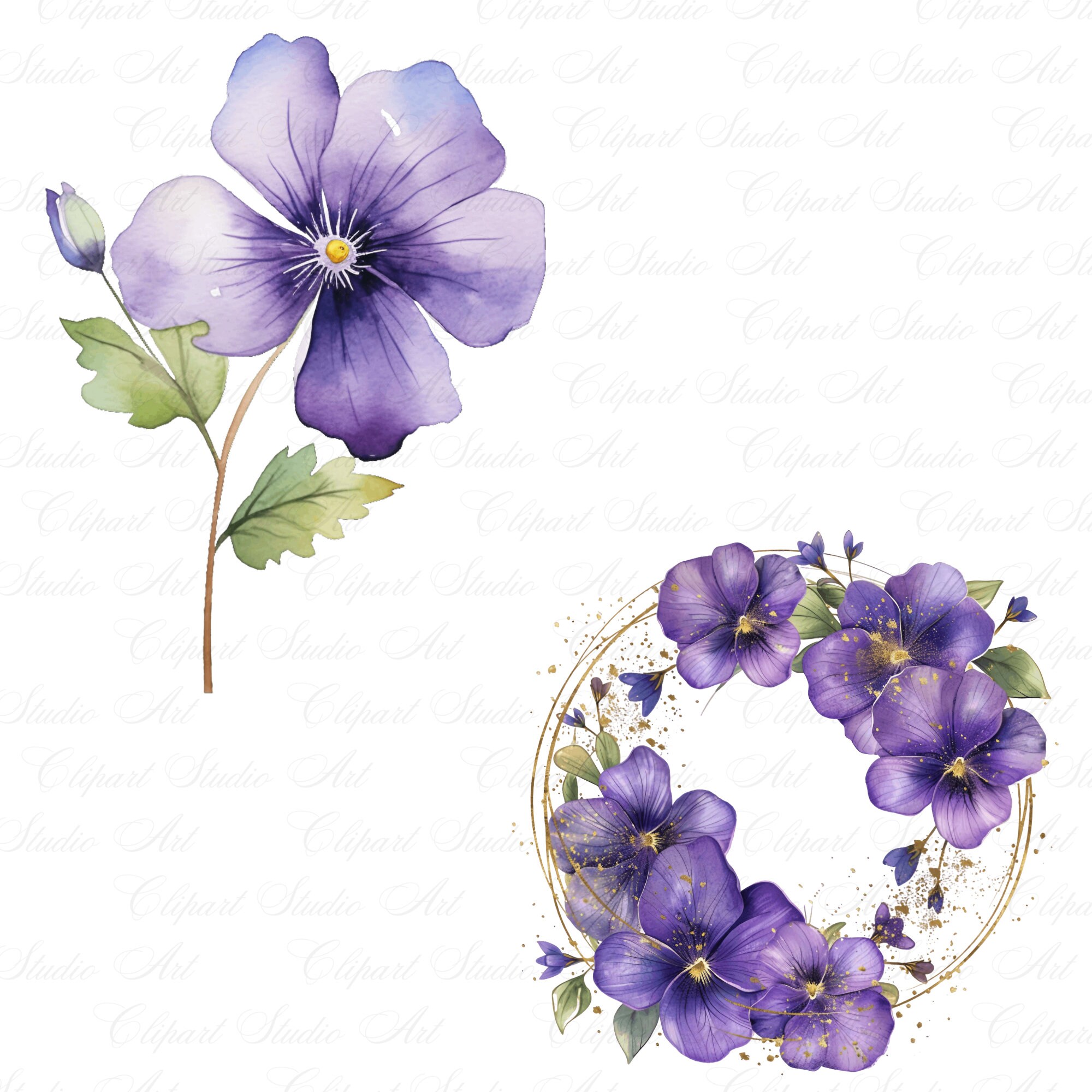 97 Violet Flower Bundle Clipart, Basket, Bouquet, Flower, Wreath ...