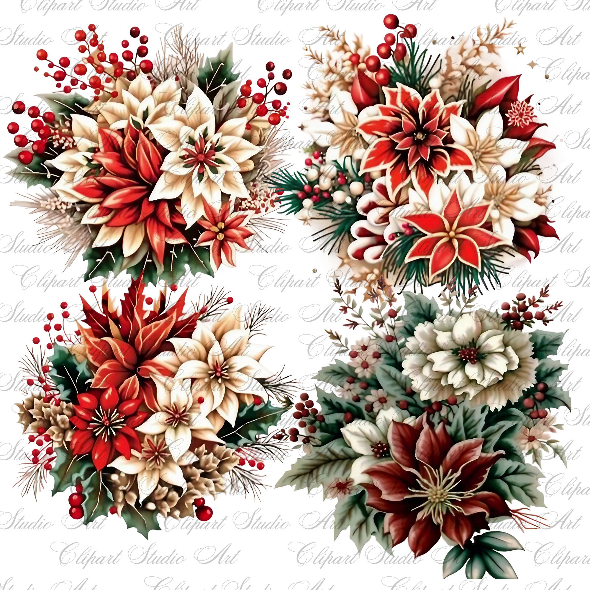 Christmas Bouquet Clipart, Christmas Flower Bouquet Clipart, Christmas ...
