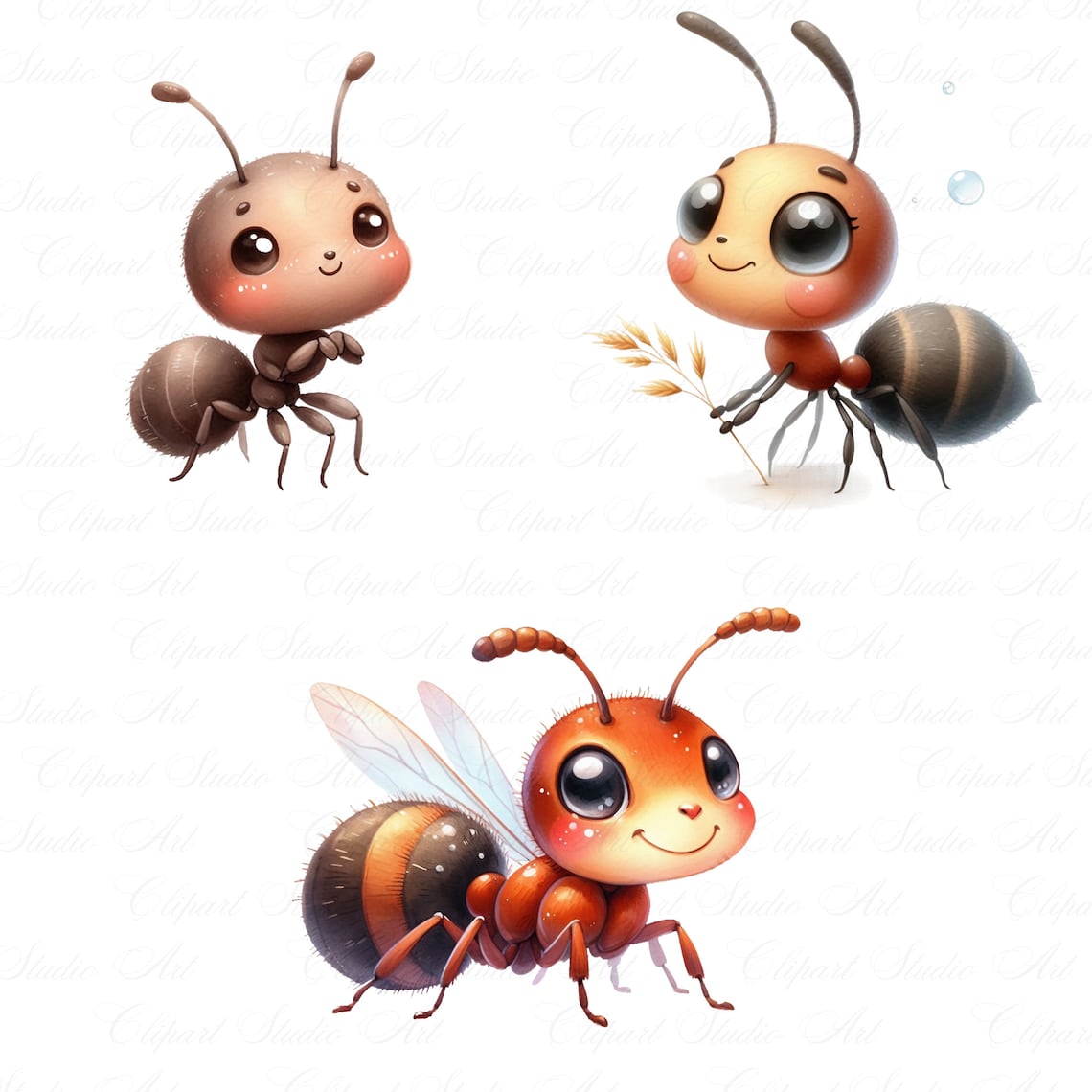 18 Cute Ants Clipart, Watercolor Cute Little Spring Insects Clipart ...