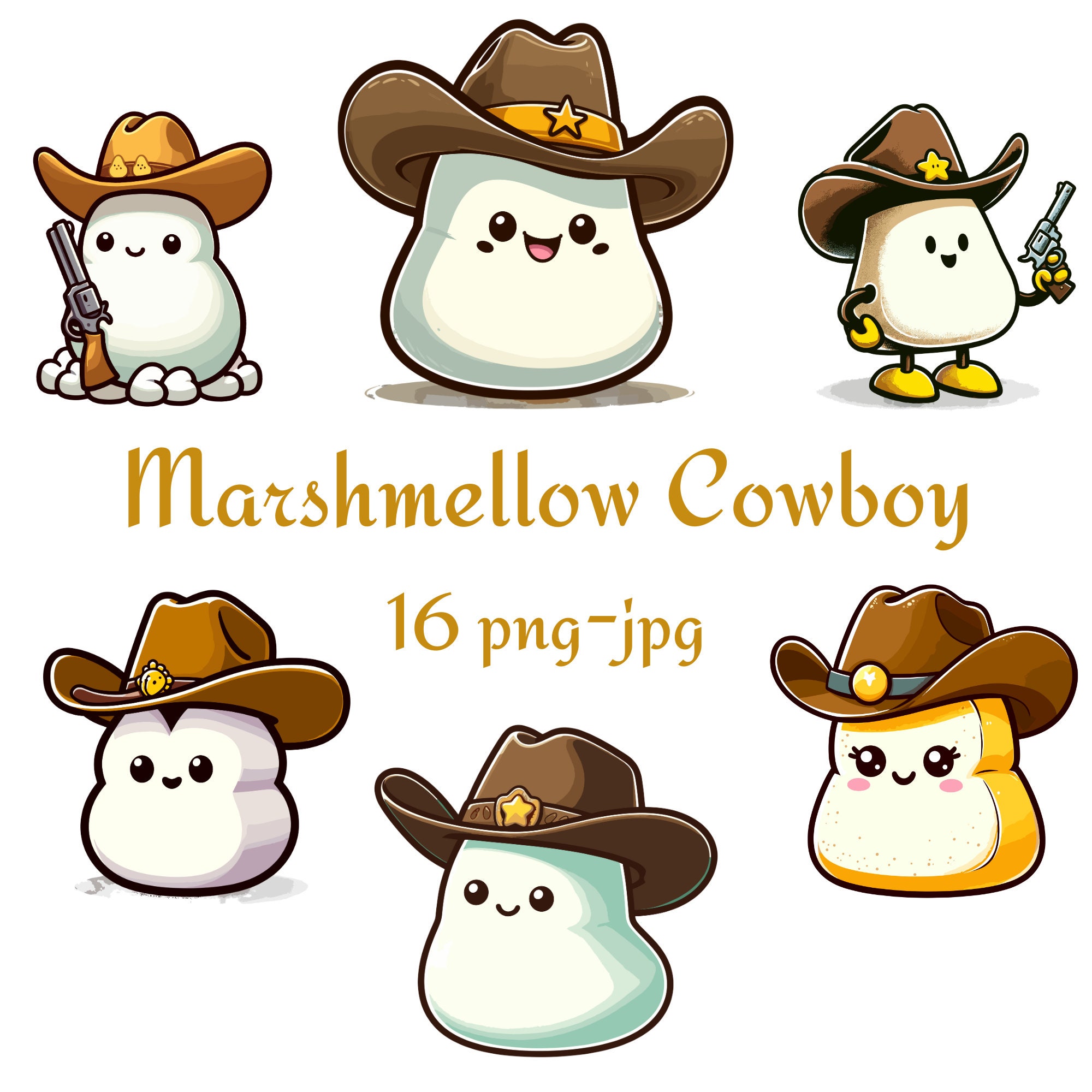 16 Marshmellow Cowboy Clipart, Clipart Illustration, Marshmellow in ...