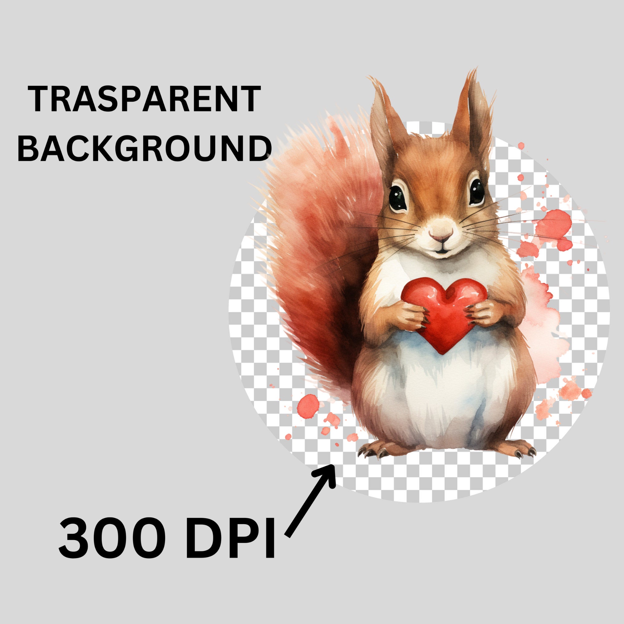 Valentine Heart Squirrel Clipart, Watercolor Squirrel With Heart ...
