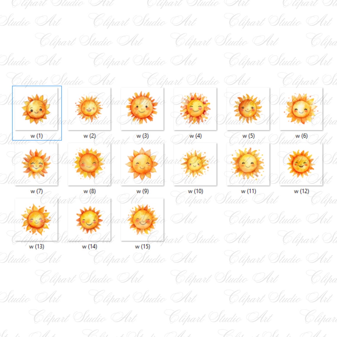 Cute Happy Sun Clipart, Cute Sun Watercolour Clipart, Cute Sun Faces ...