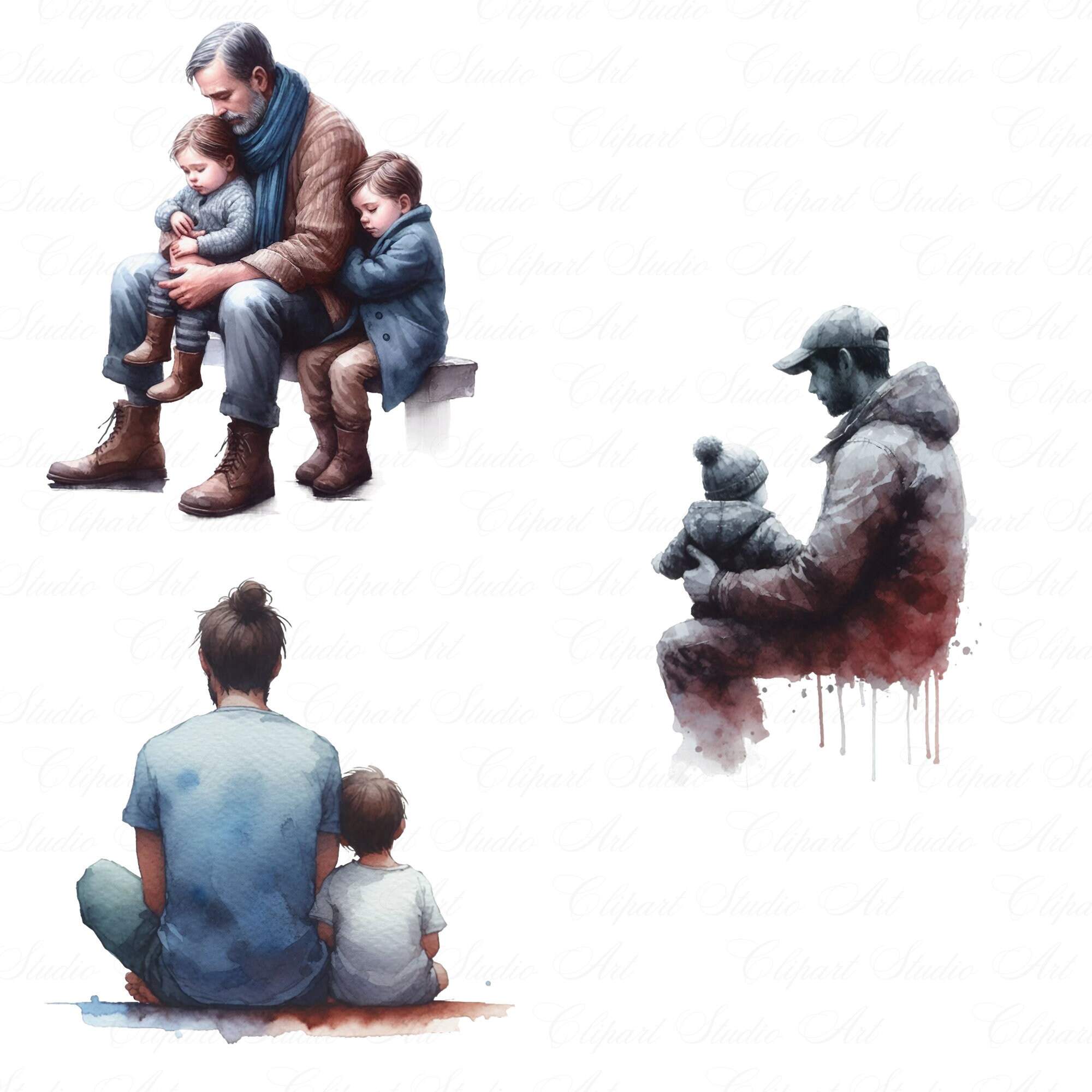17 Father's Day Clipart, Father and Children Clipart, Watercolor Father ...